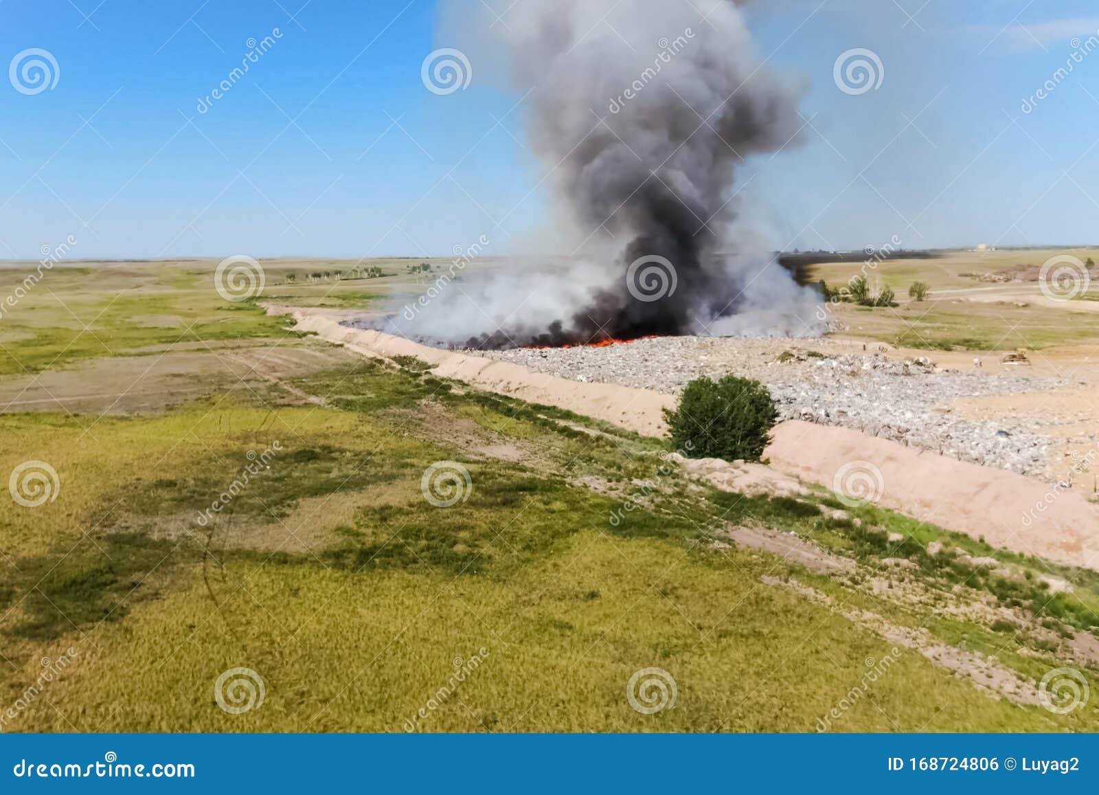 Burning Trash. Fire at the Landfill Stock Photo - Image of landfill ...