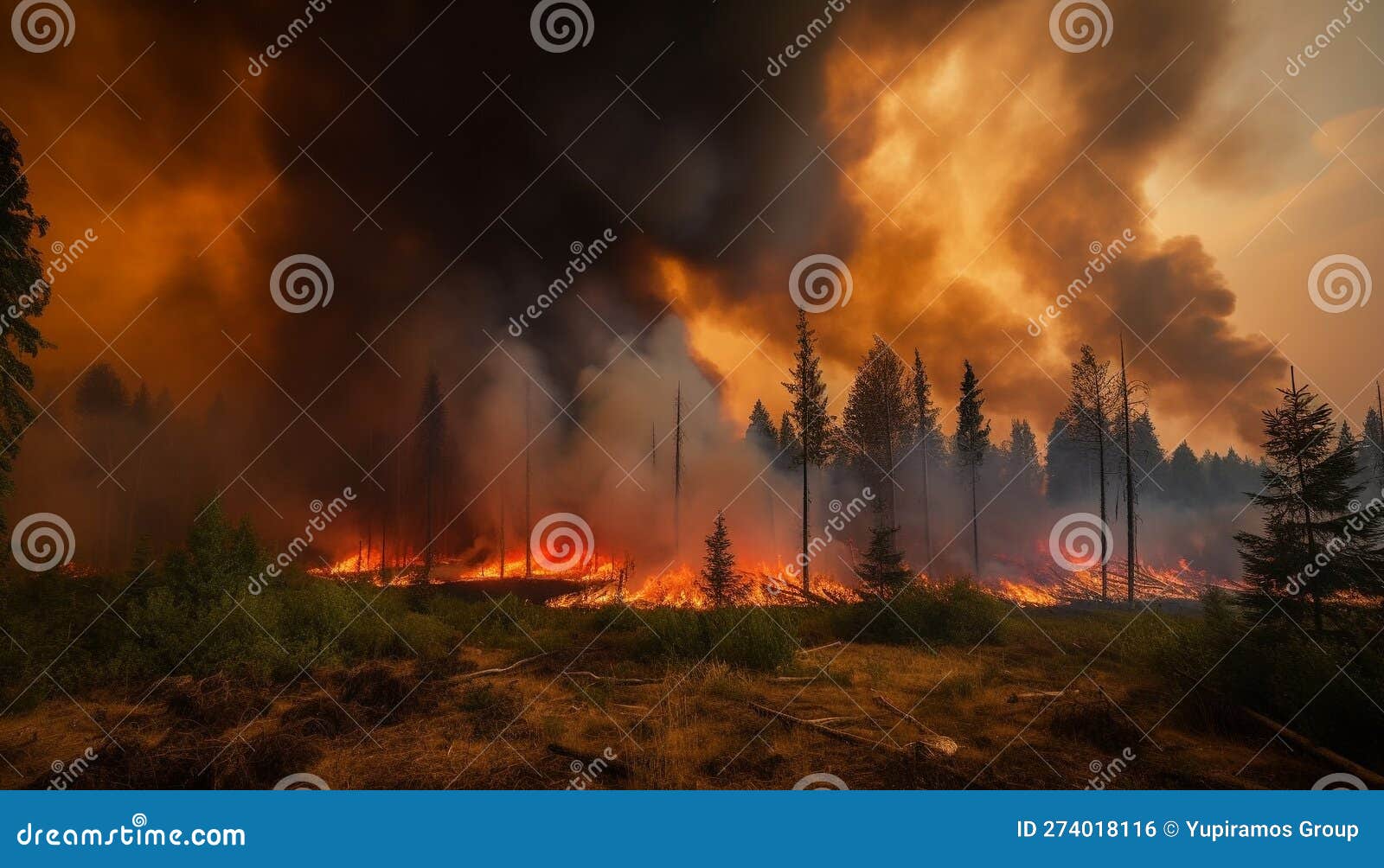 Burning Tree in Forest Ignites an Inferno Generated by AI Stock ...
