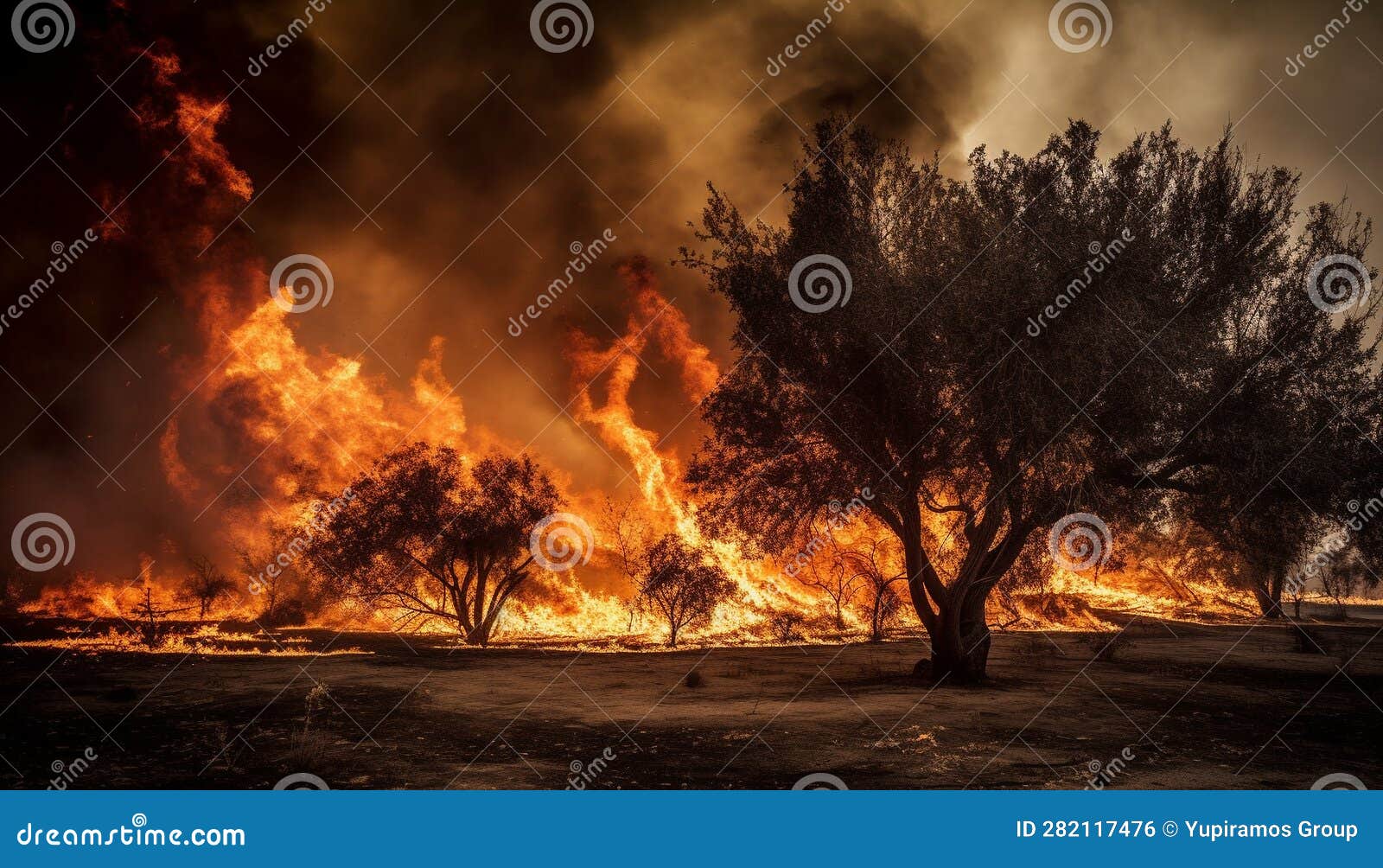 Burning Tree Ignites Inferno, Causing Destruction To Forest Environment ...