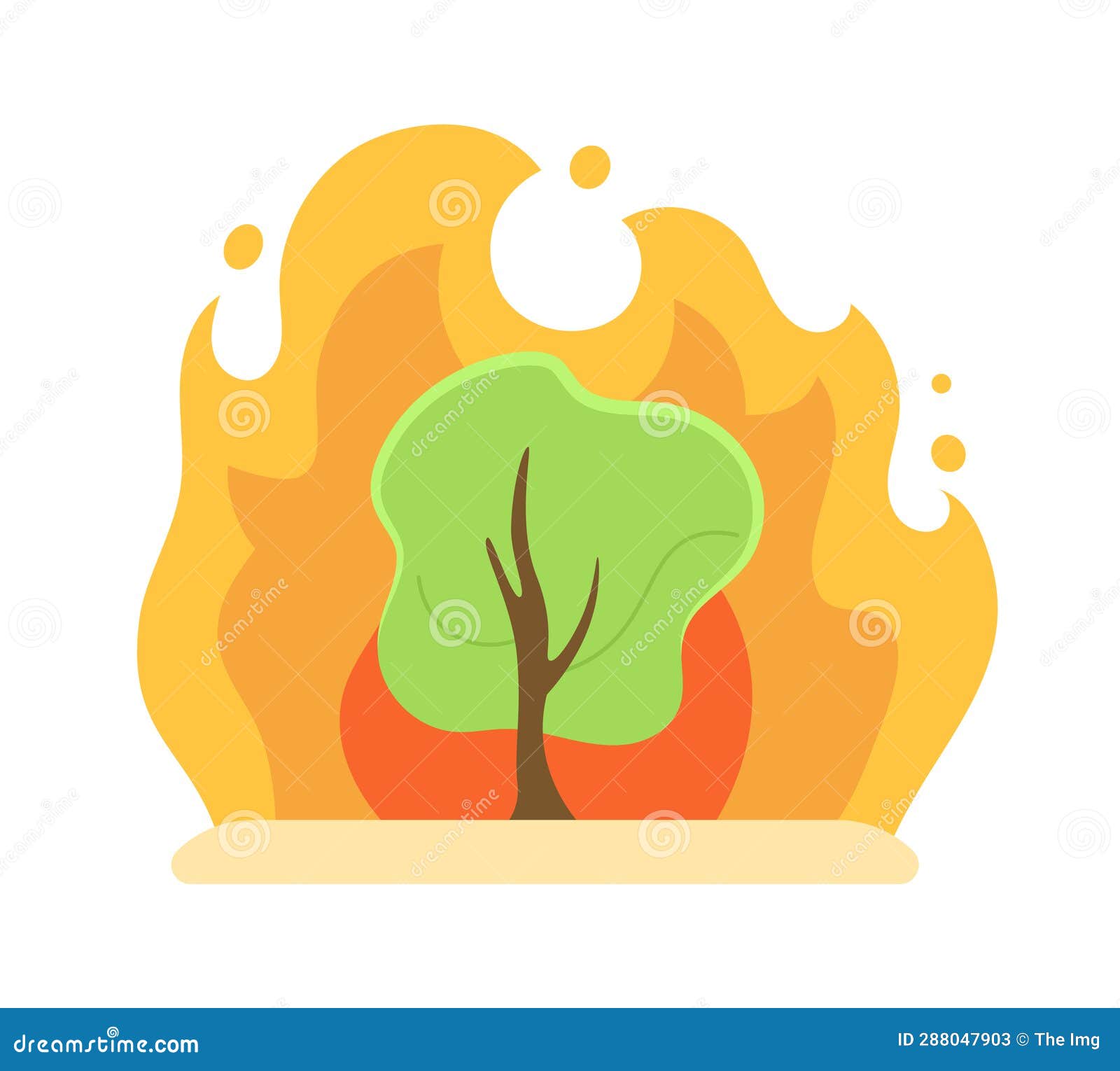 Burning Tree Semi Flat Colour Vector Object Stock Vector - Illustration ...