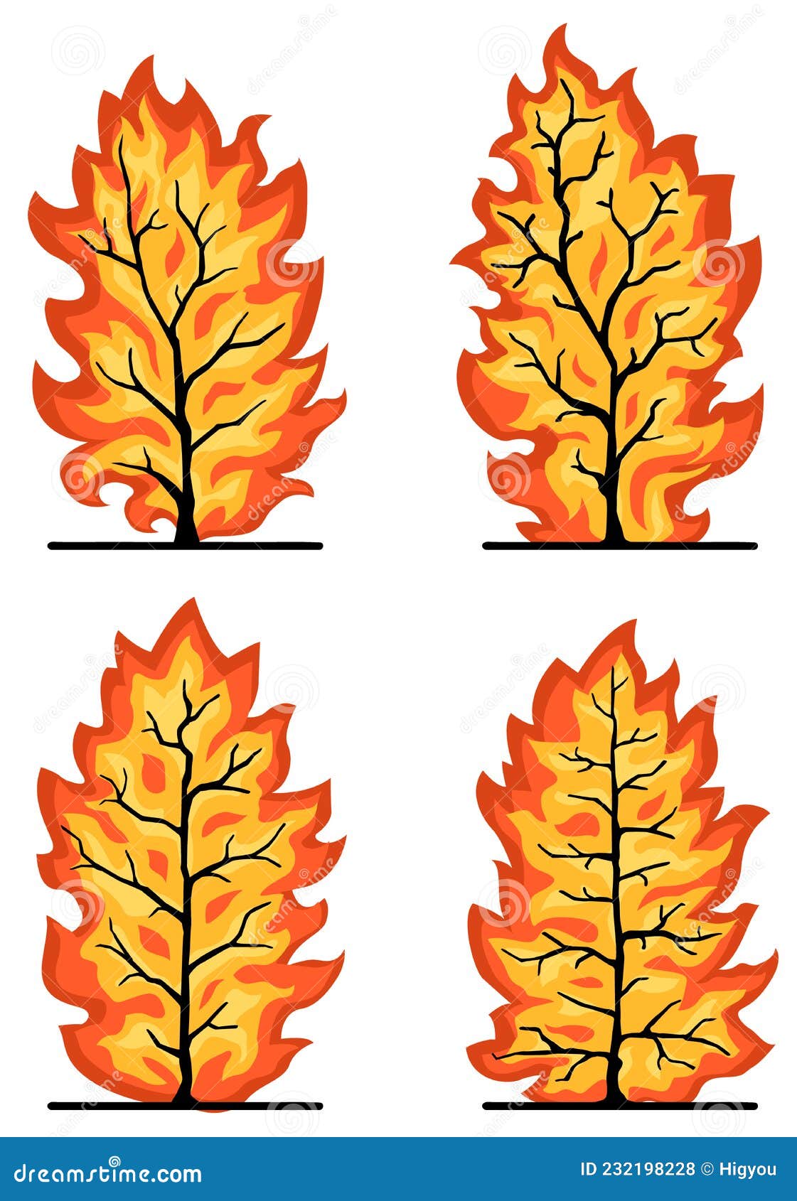 Burning Trees Design Element Set Stock Vector - Illustration of cartoon ...
