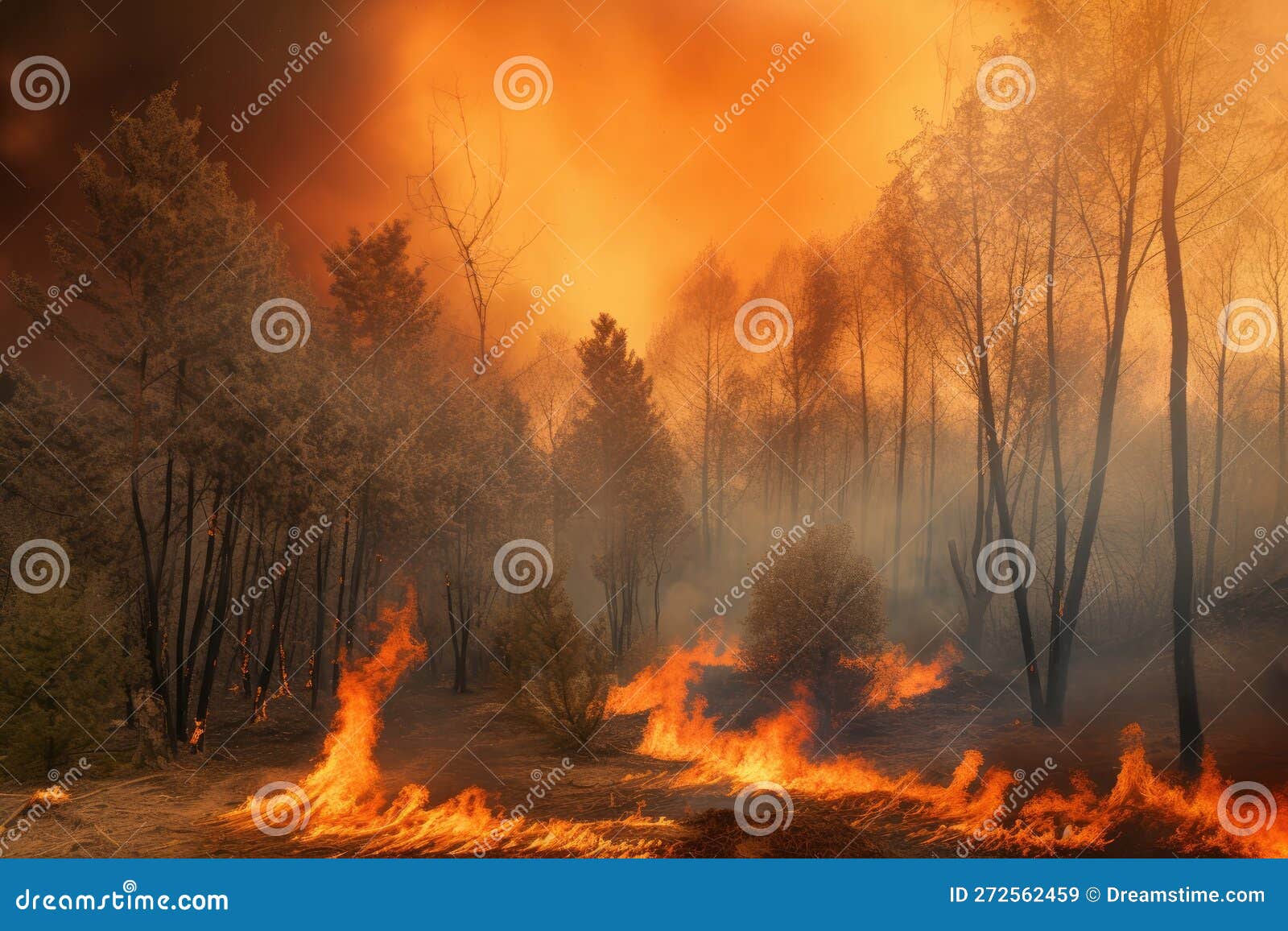 Burning Trees and Grass in Forest during Fire Stock Illustration ...