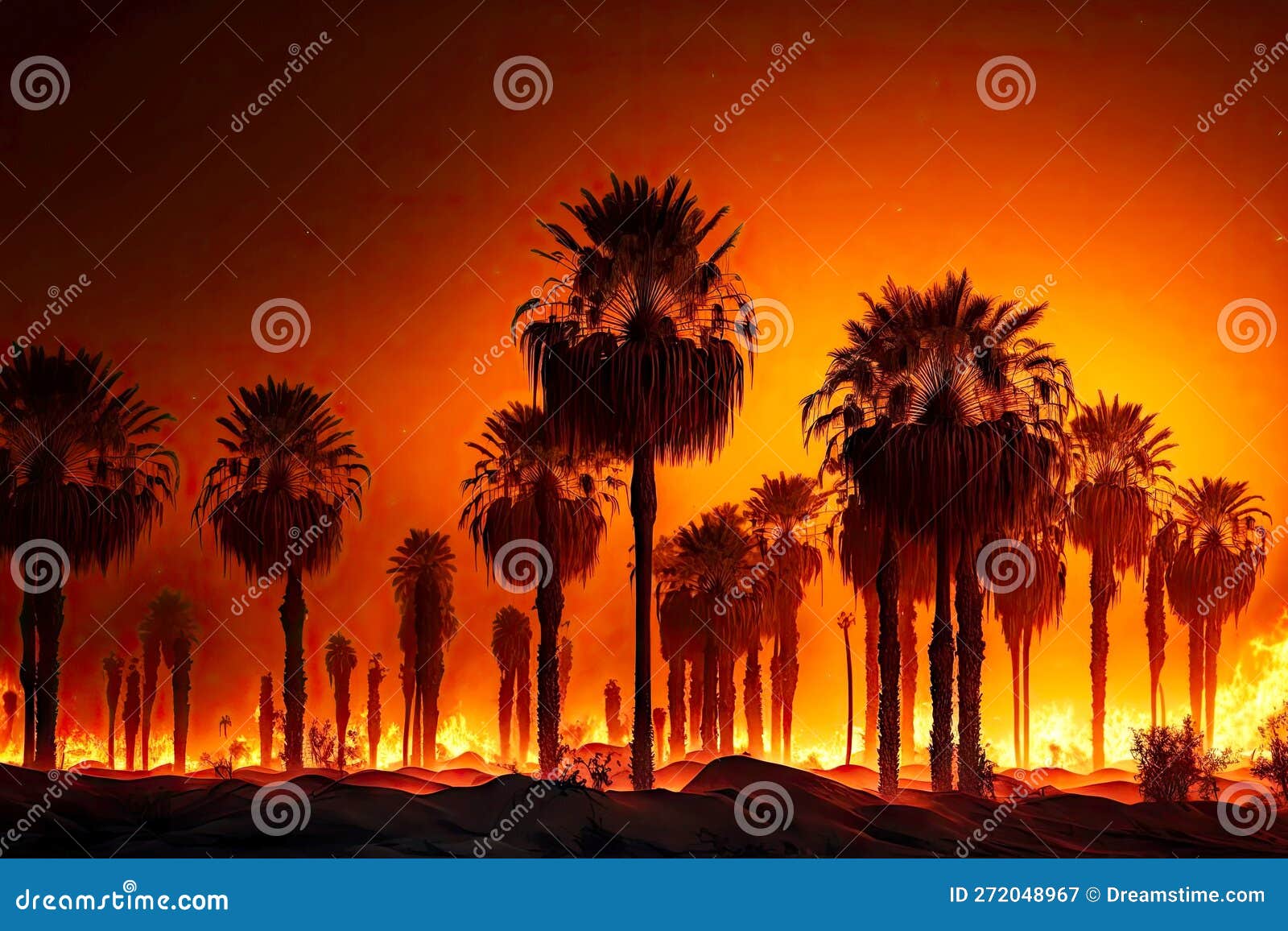 Burning Trees and Palm Trees during Disaster with Forest Wildfire Stock ...