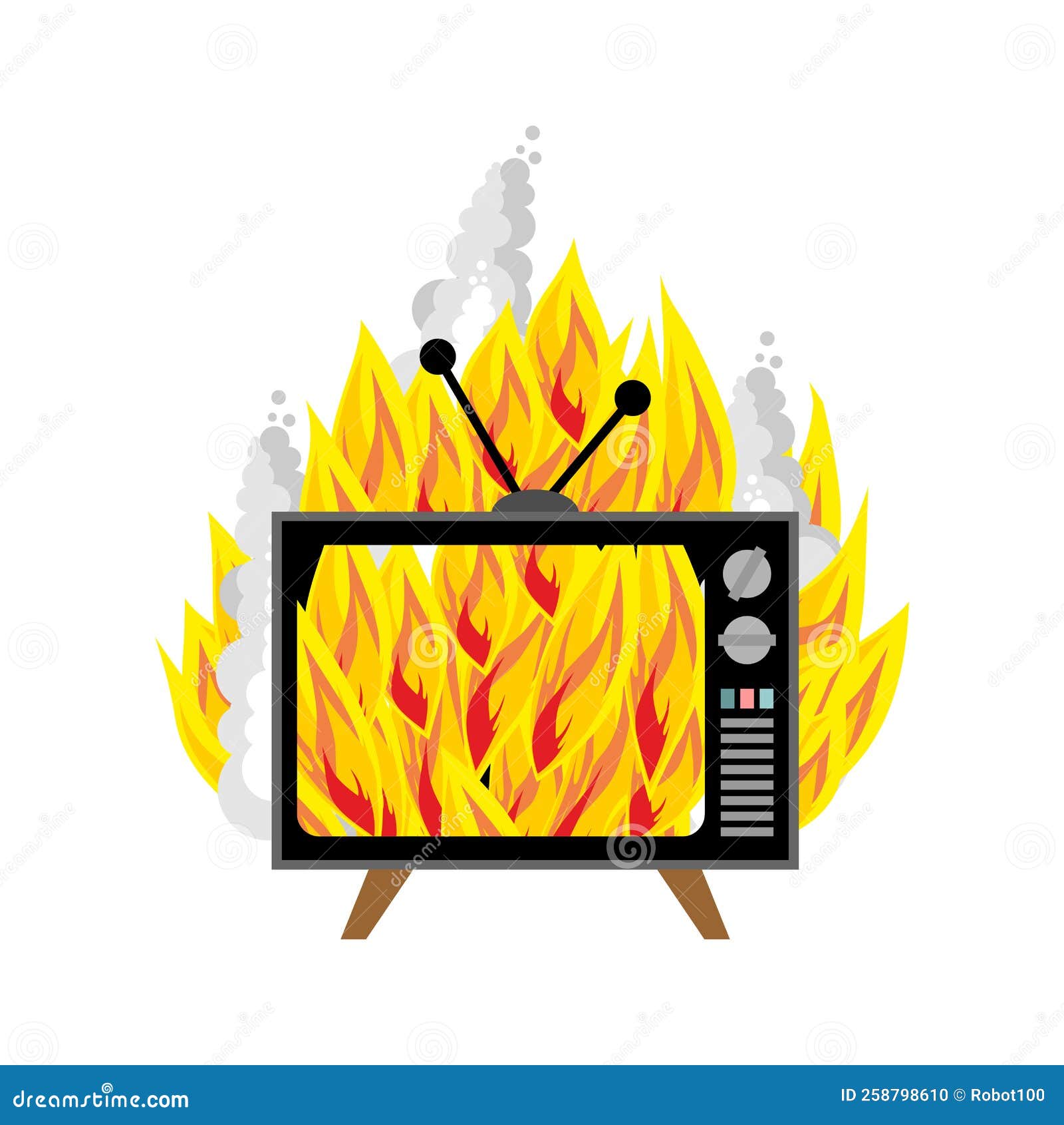 Burning TV Isolated. TV on Fire Stock Vector - Illustration of heat ...