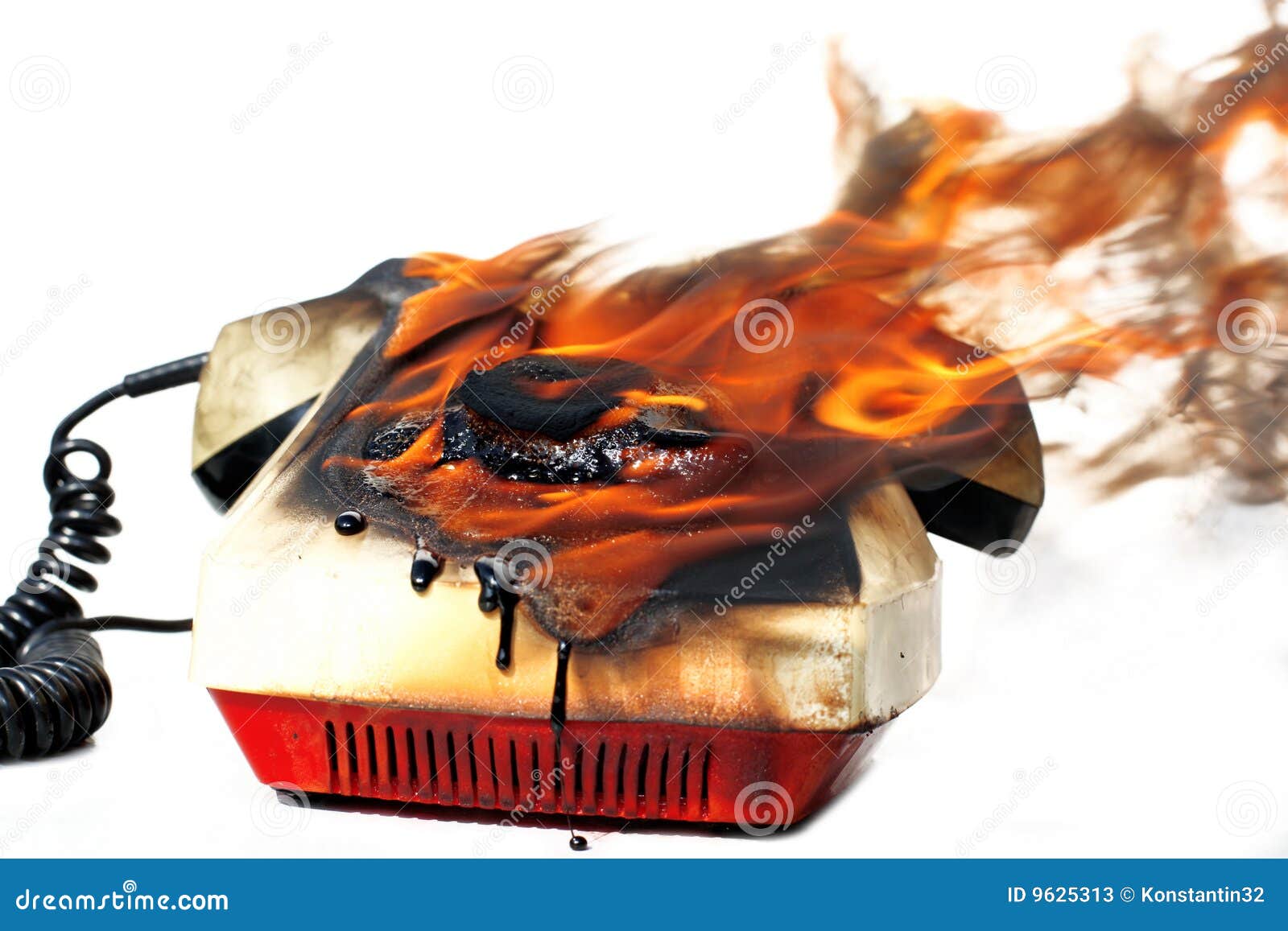 Burning vintage phone stock image. Image of broken, heat - 9625313