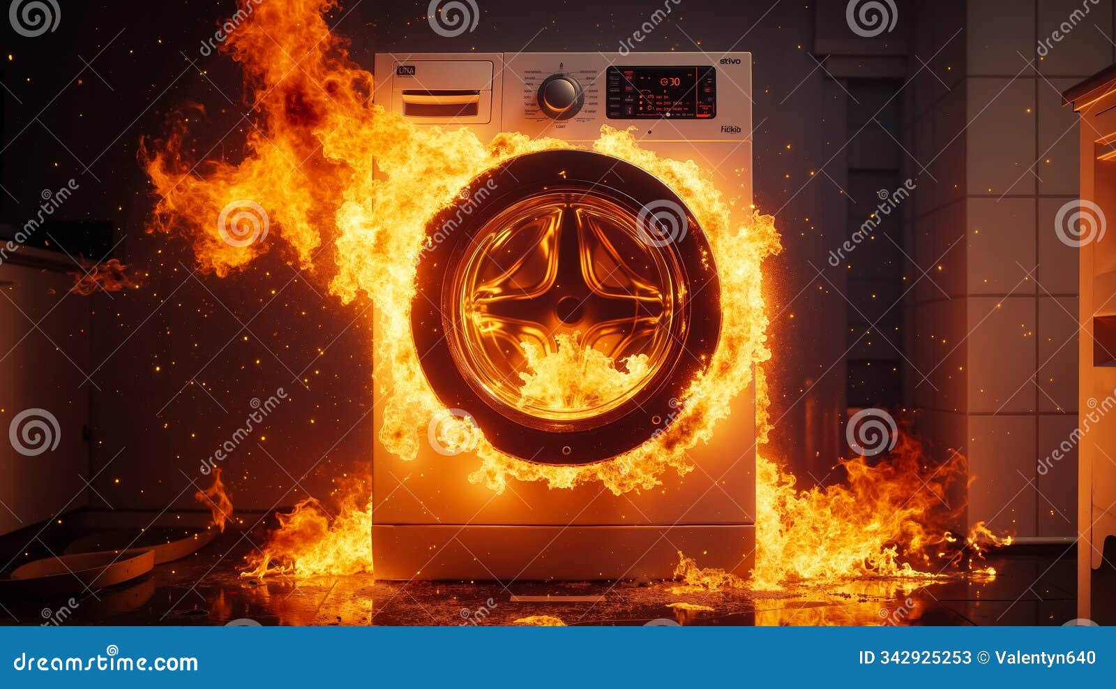 A Burning Washing Machine in the Middle of a Kitchen Stock Image ...