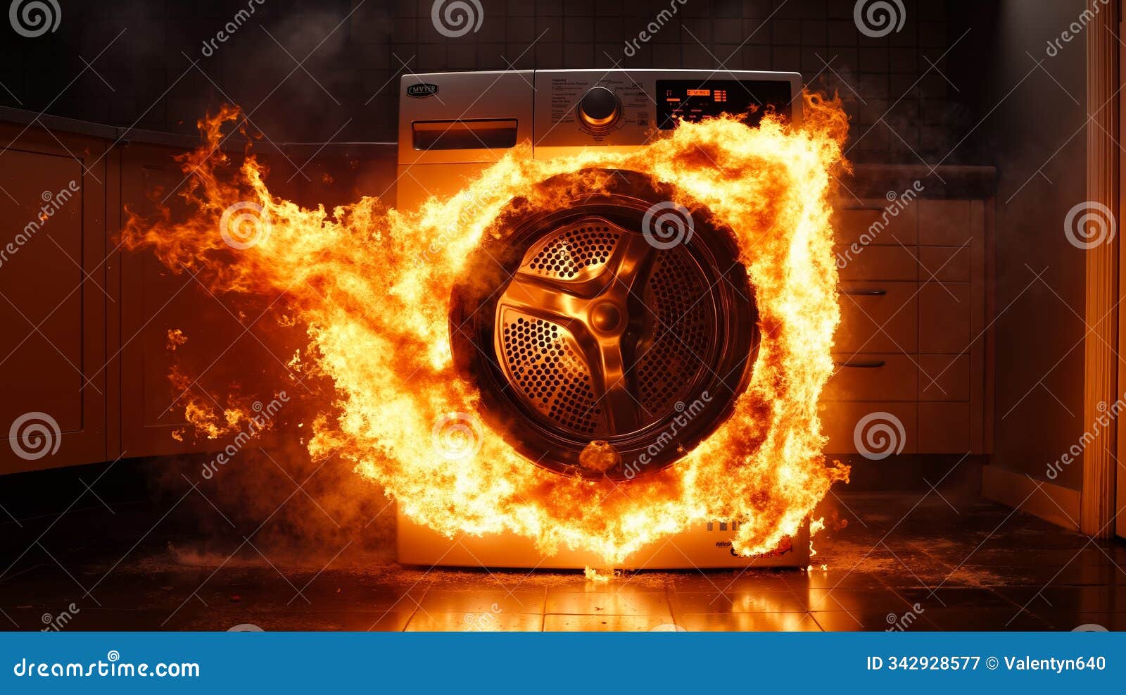 A Burning Washing Machine in the Middle of a Kitchen Stock Image ...