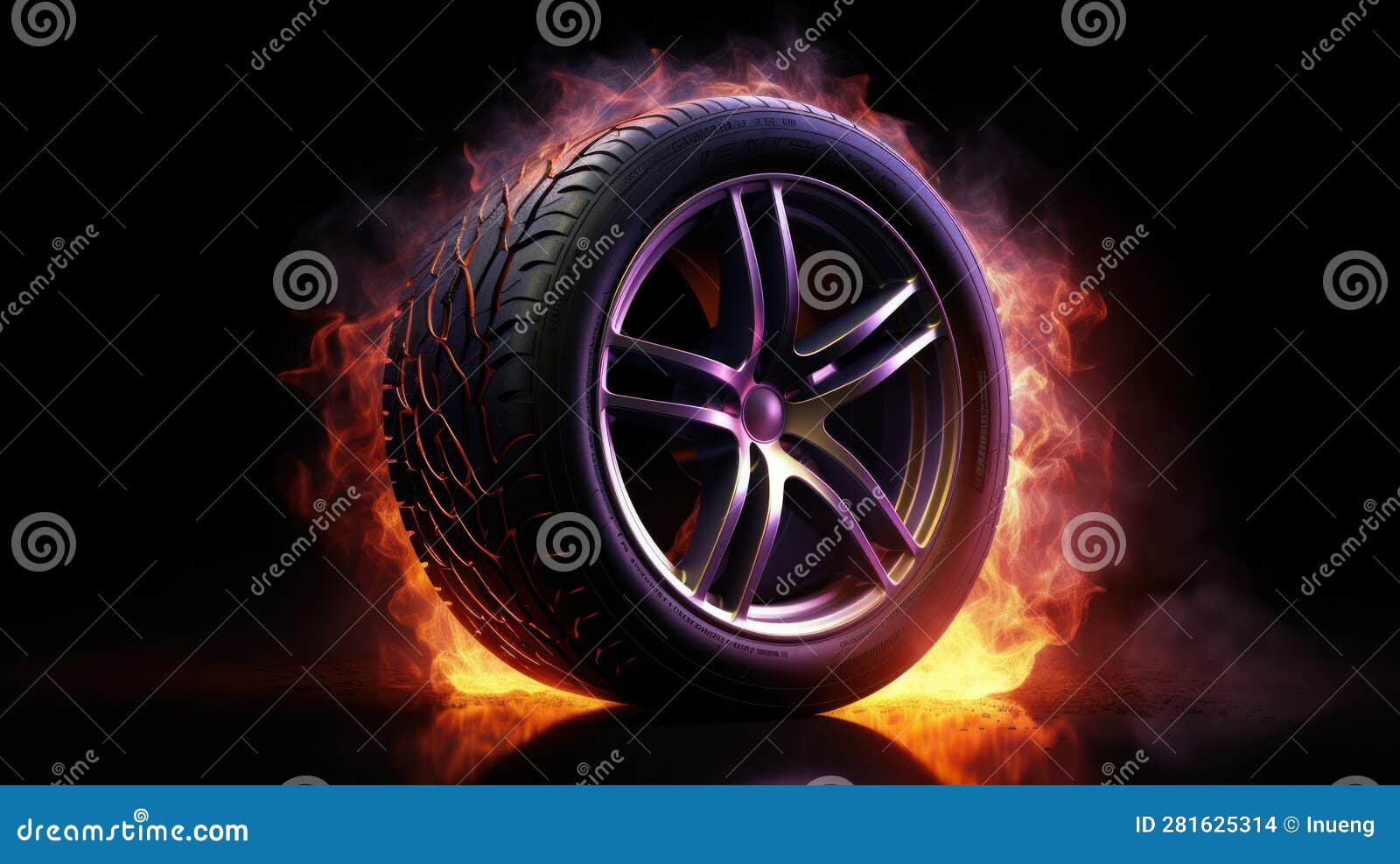 Burning Wheel. Generative AI Stock Illustration - Illustration of road ...