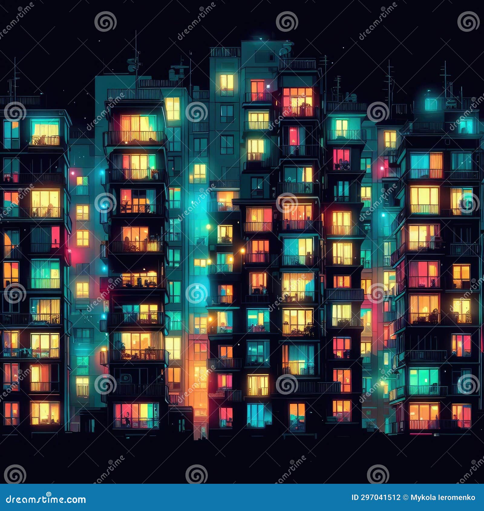 Burning Windows in a Multi-storey Building in the Evening. Stock ...