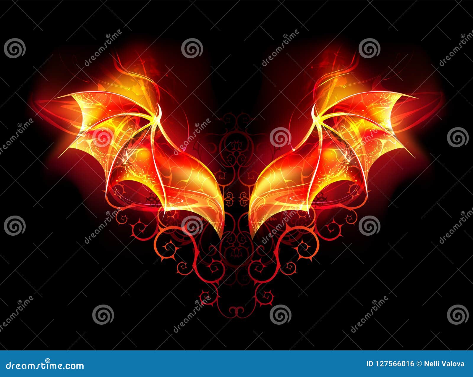 Fire Dragon Wings on Black Background Stock Vector - Illustration of ...