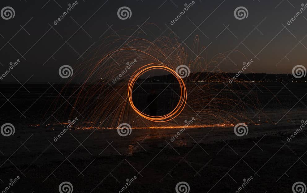 Burning Wire Wool Image, Light Trails Stock Photo - Image of trails ...