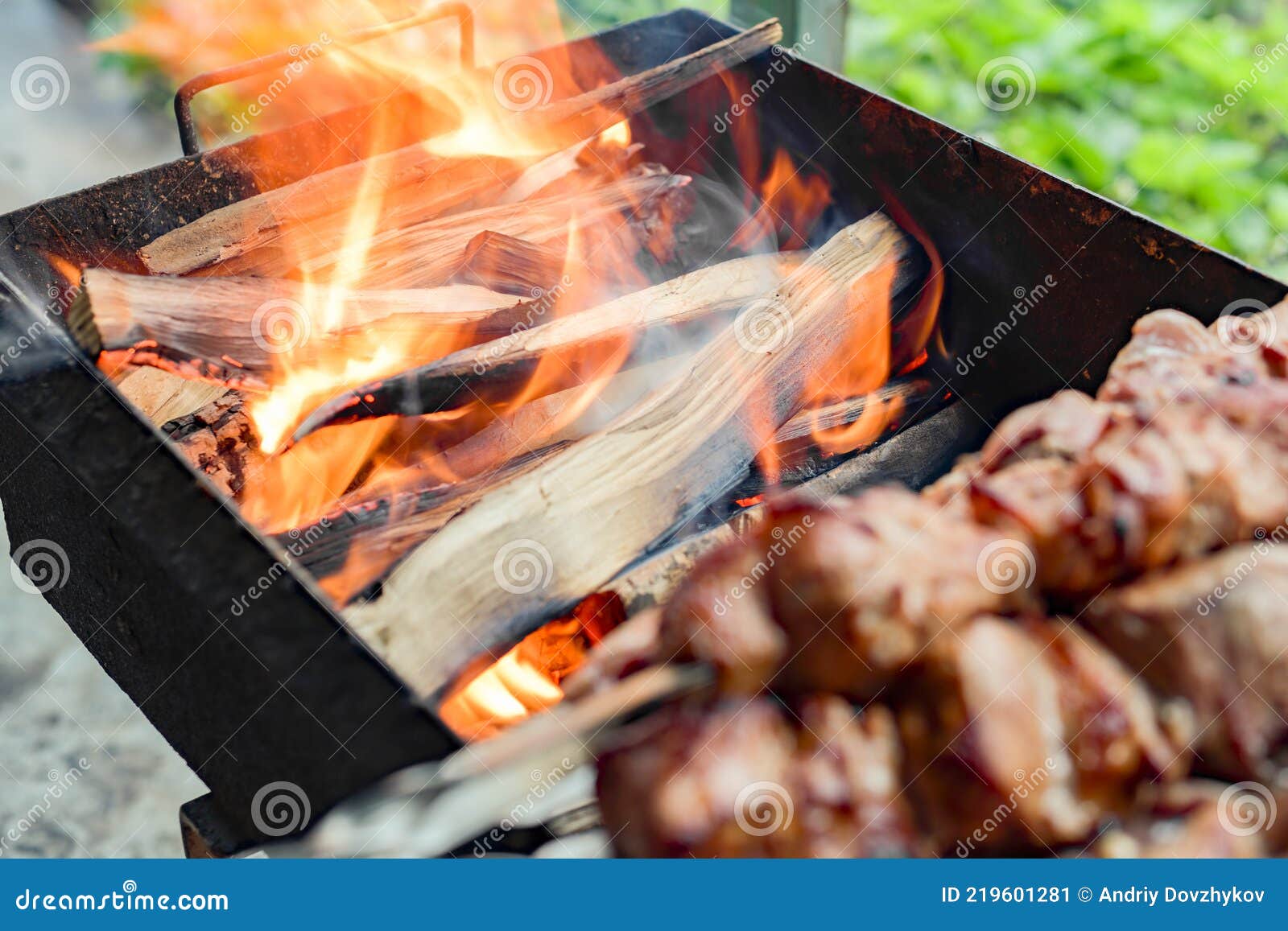 Burning Wood in the Barbecue Grill Stock Image - Image of fiery ...