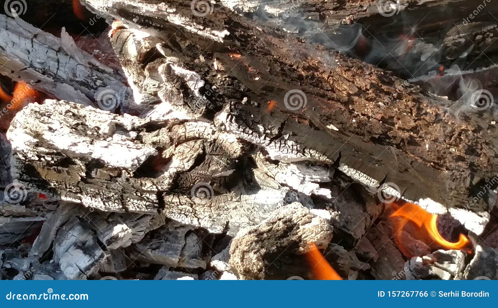 Burning Wood of Bonfire Ashes and Fire Embers Stock Photo - Image of ...
