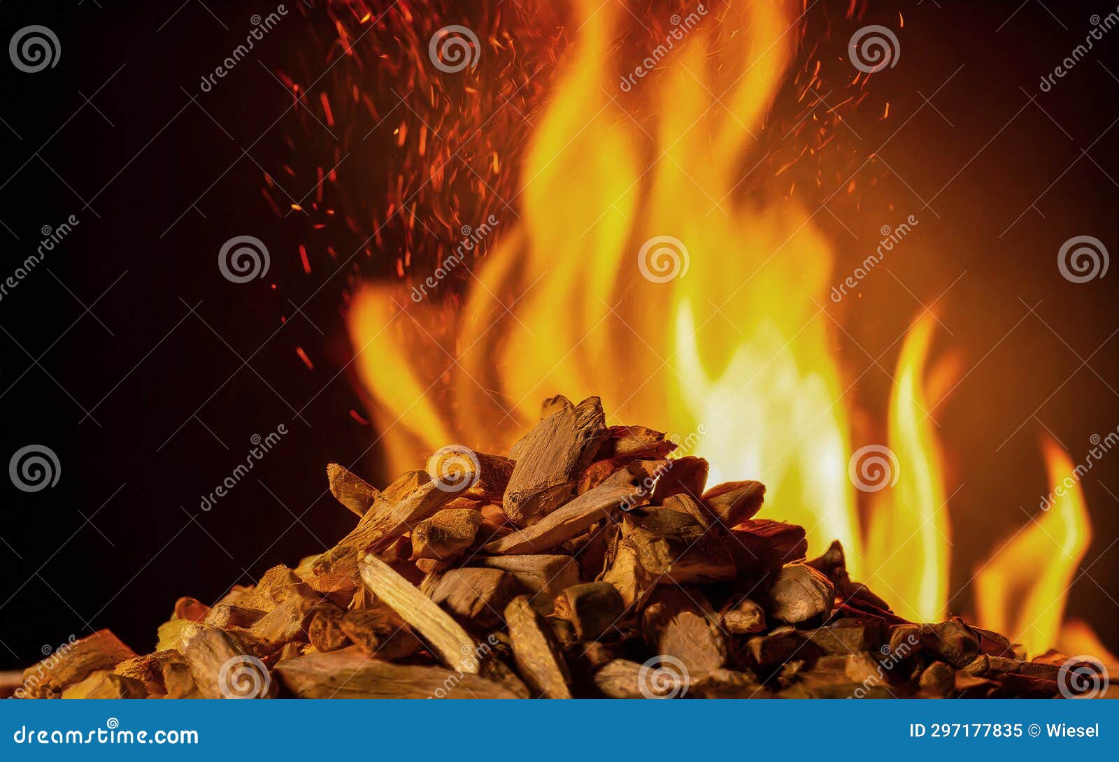 Burning wood chips stock illustration. Illustration of industry - 297177835