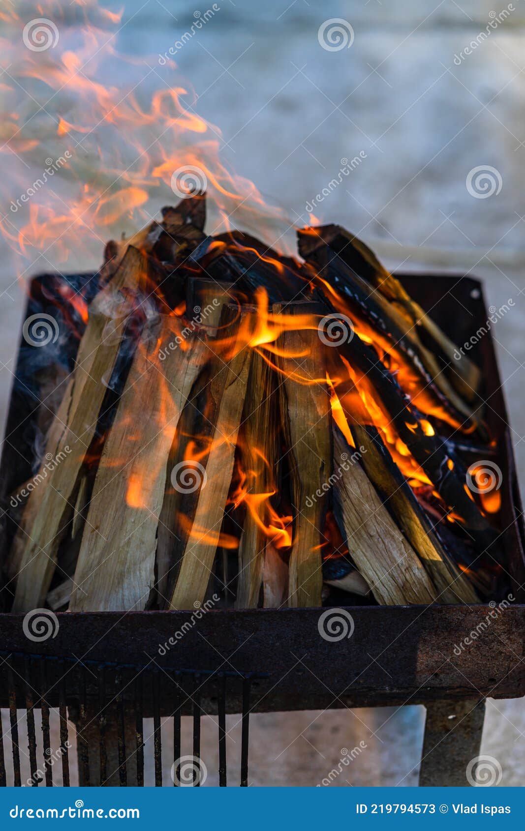 Burning Wood Chips To Form Coal. Barbecue Preparation, Fire before ...