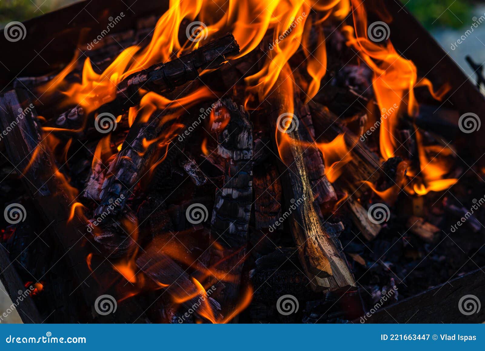 Burning Wood Chips To Form Coal. Barbecue Preparation, Fire before ...