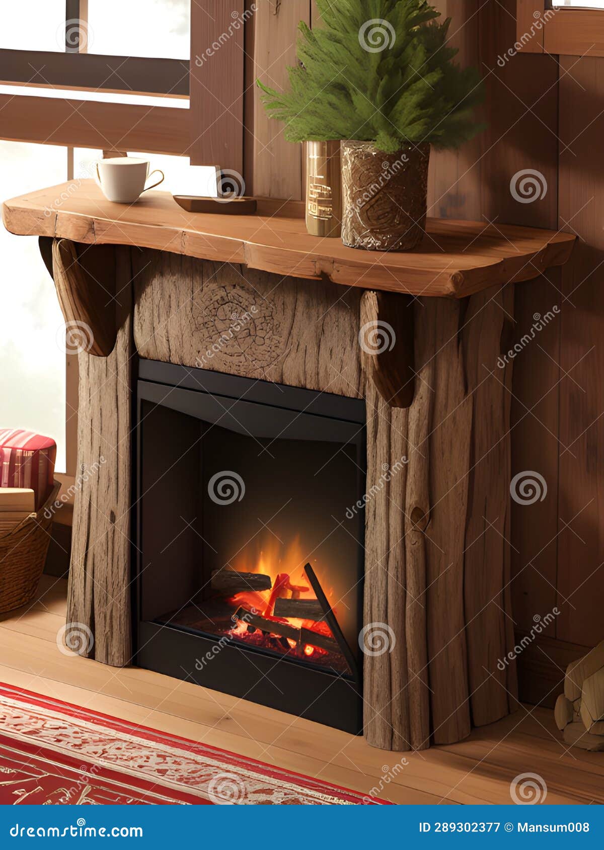 Burning Wood in the Fireplace, AI Generated Stock Illustration ...