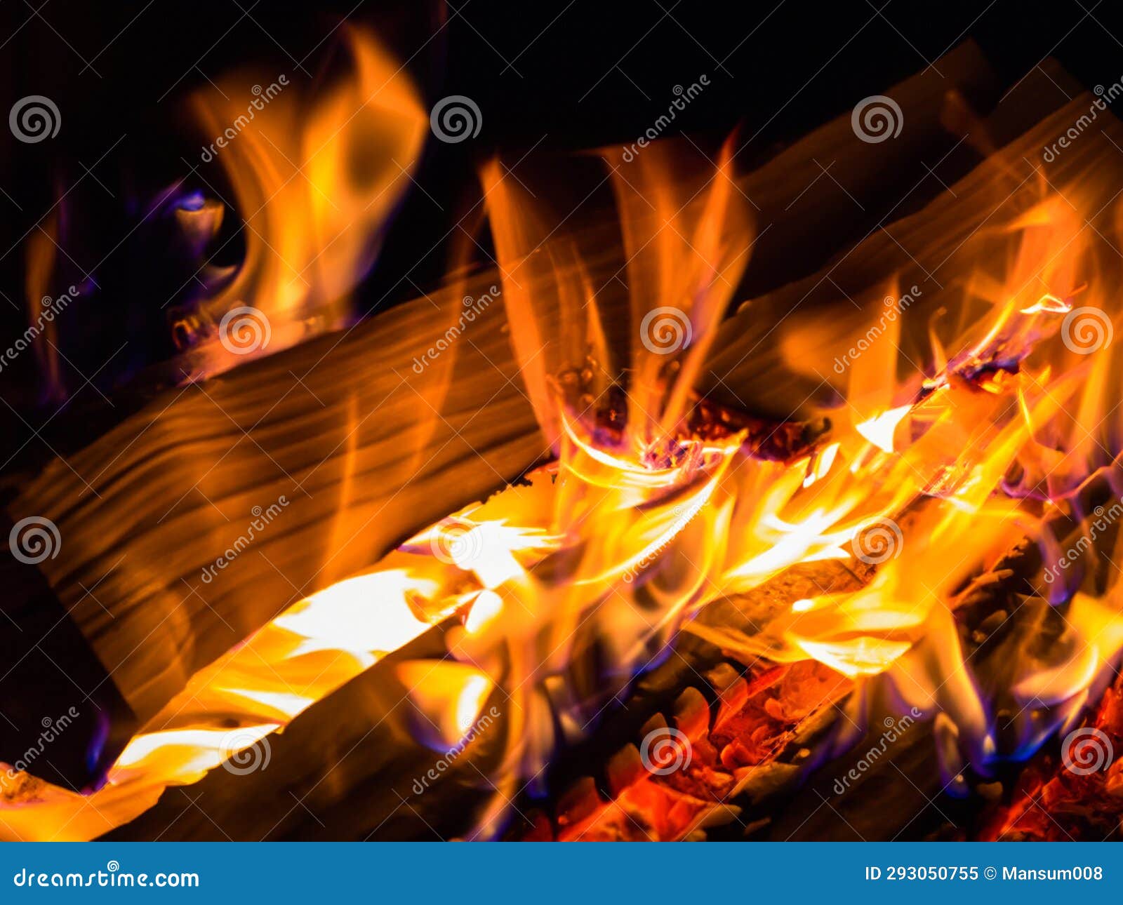 Burning wood logs in fire stock illustration. Illustration of paper ...