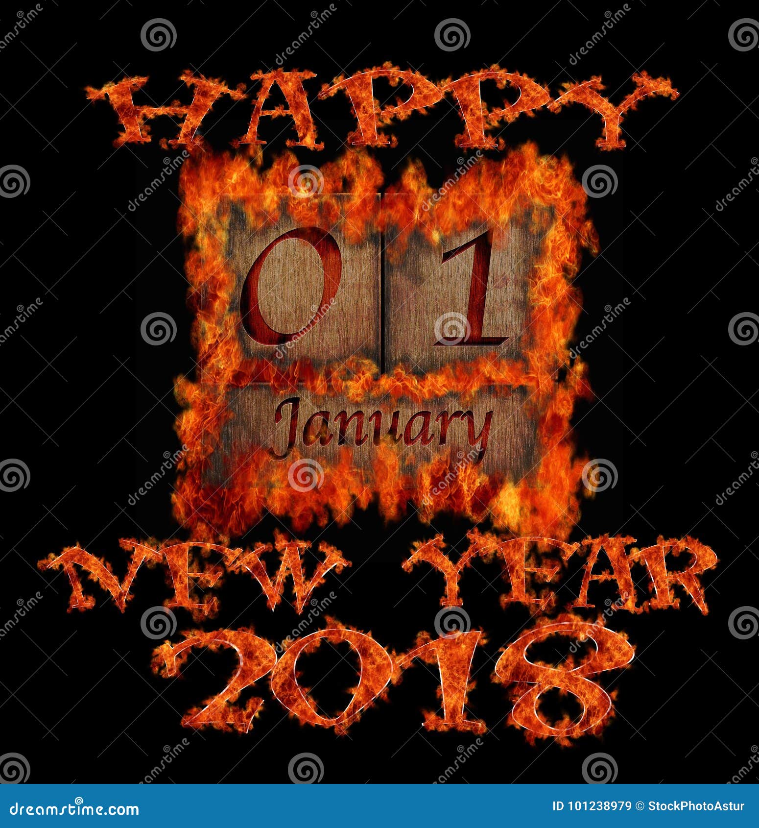 Burning Wooden Calendar January 1. Stock Illustration - Illustration of ...