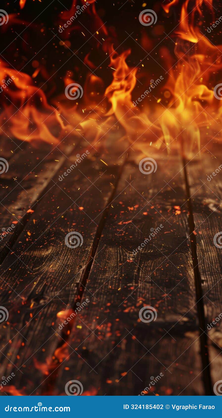 Burning Wooden Floor with Flames and Embers Stock Photo - Image of ...