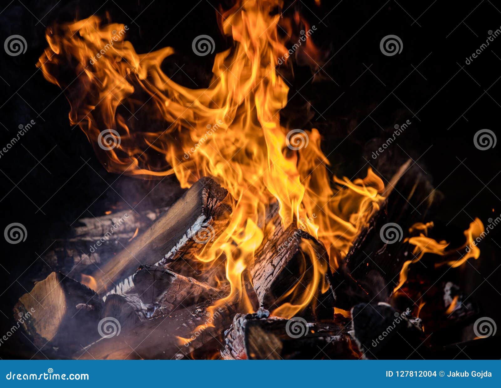 Burning Wooden Logs in Fire, Campfire on Black Stock Photo - Image of ...