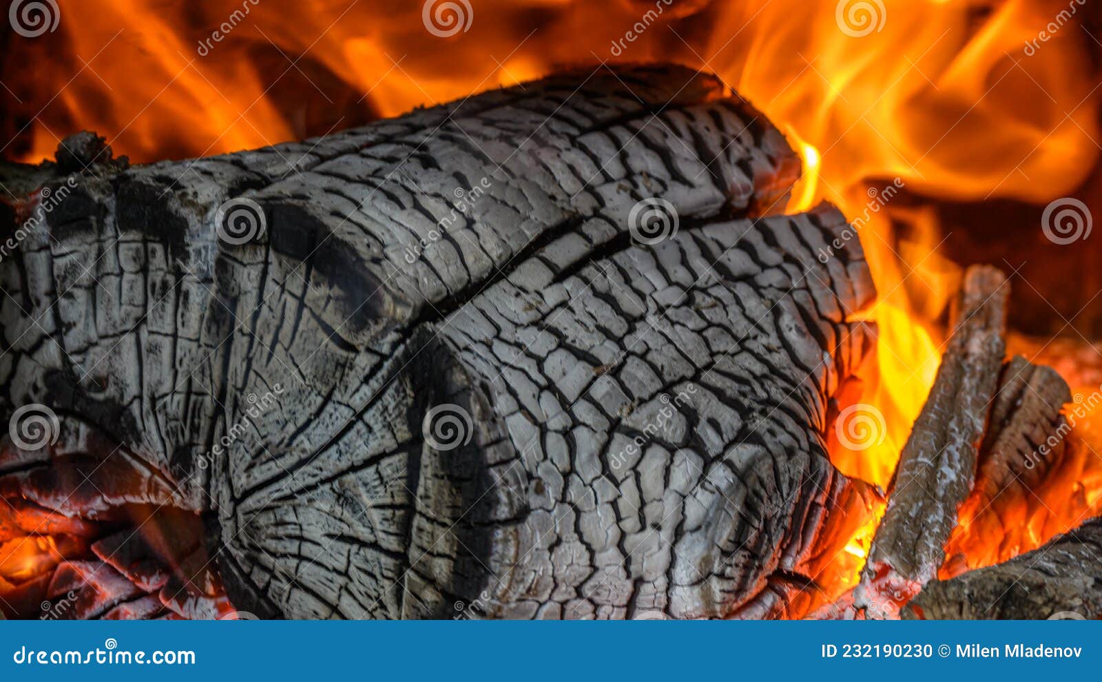 Burning Woods in Fire Place Stock Photo - Image of details, ashes ...