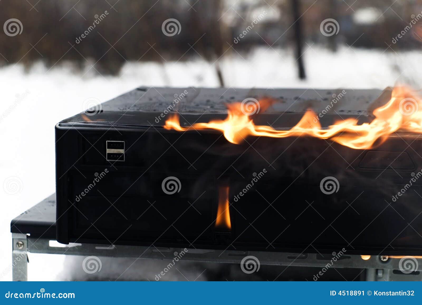 Burninging computer case stock image. Image of fire, equipment - 4518891