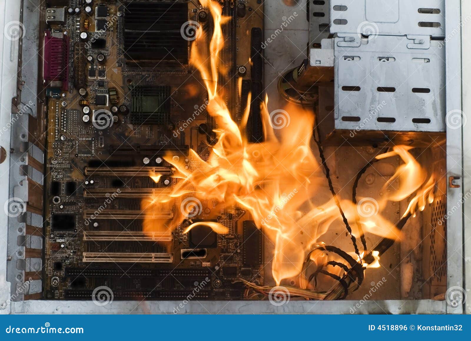Burninging computer case stock photo. Image of metal, equipment - 4518896