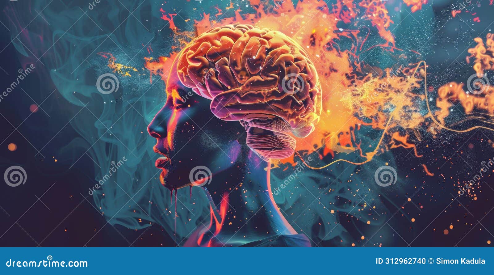 Burnout and Overload of Stress, Flame Explode Out of a Head and Brain ...