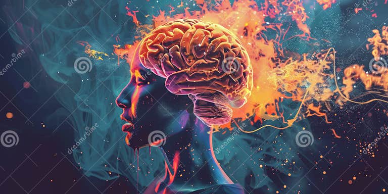 Burnout and Overload of Stress, Flame Explode Out of a Head and Brain ...