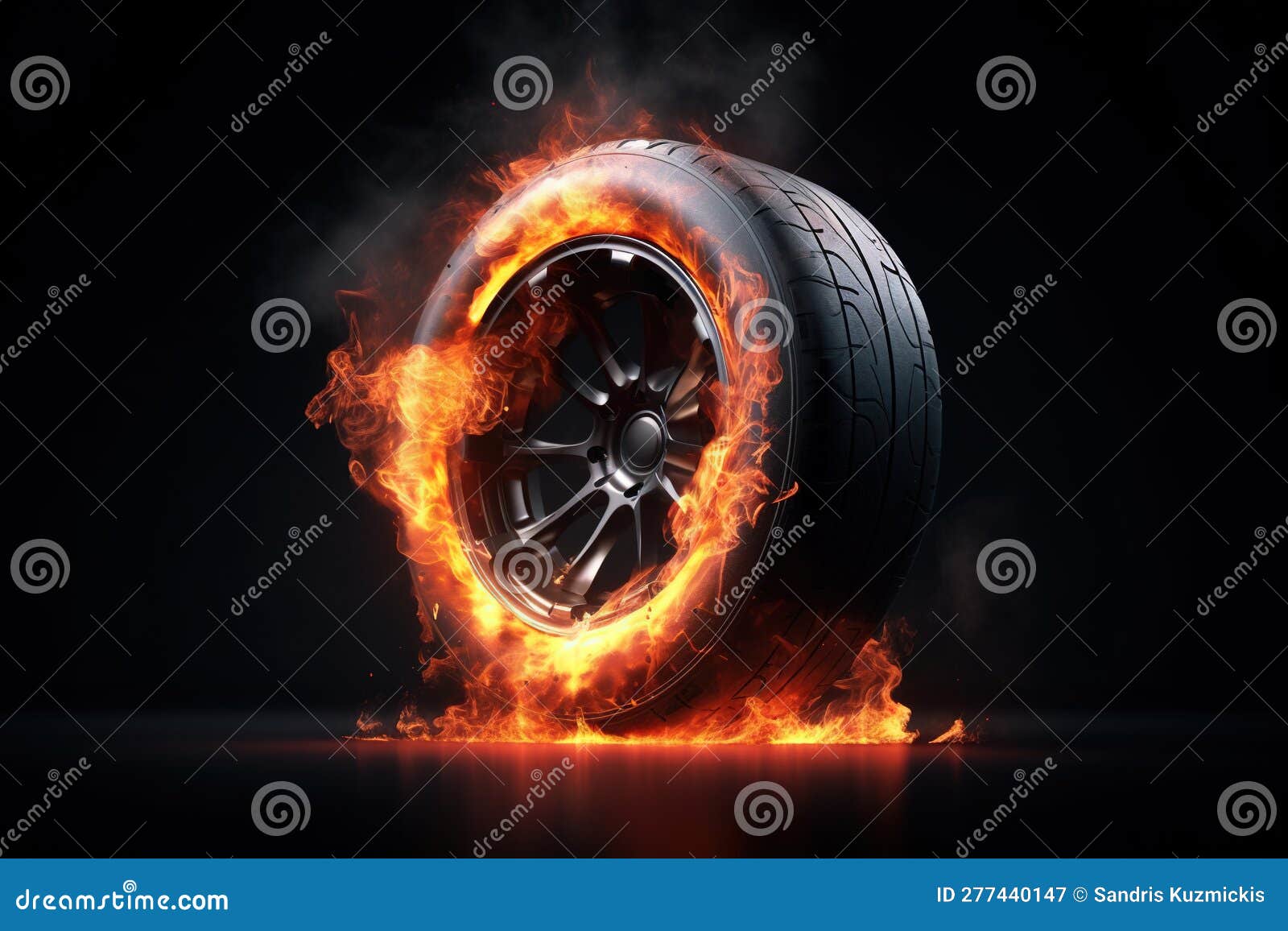 Burnout Tire Flames and Smoke. Generative AI Stock Illustration ...