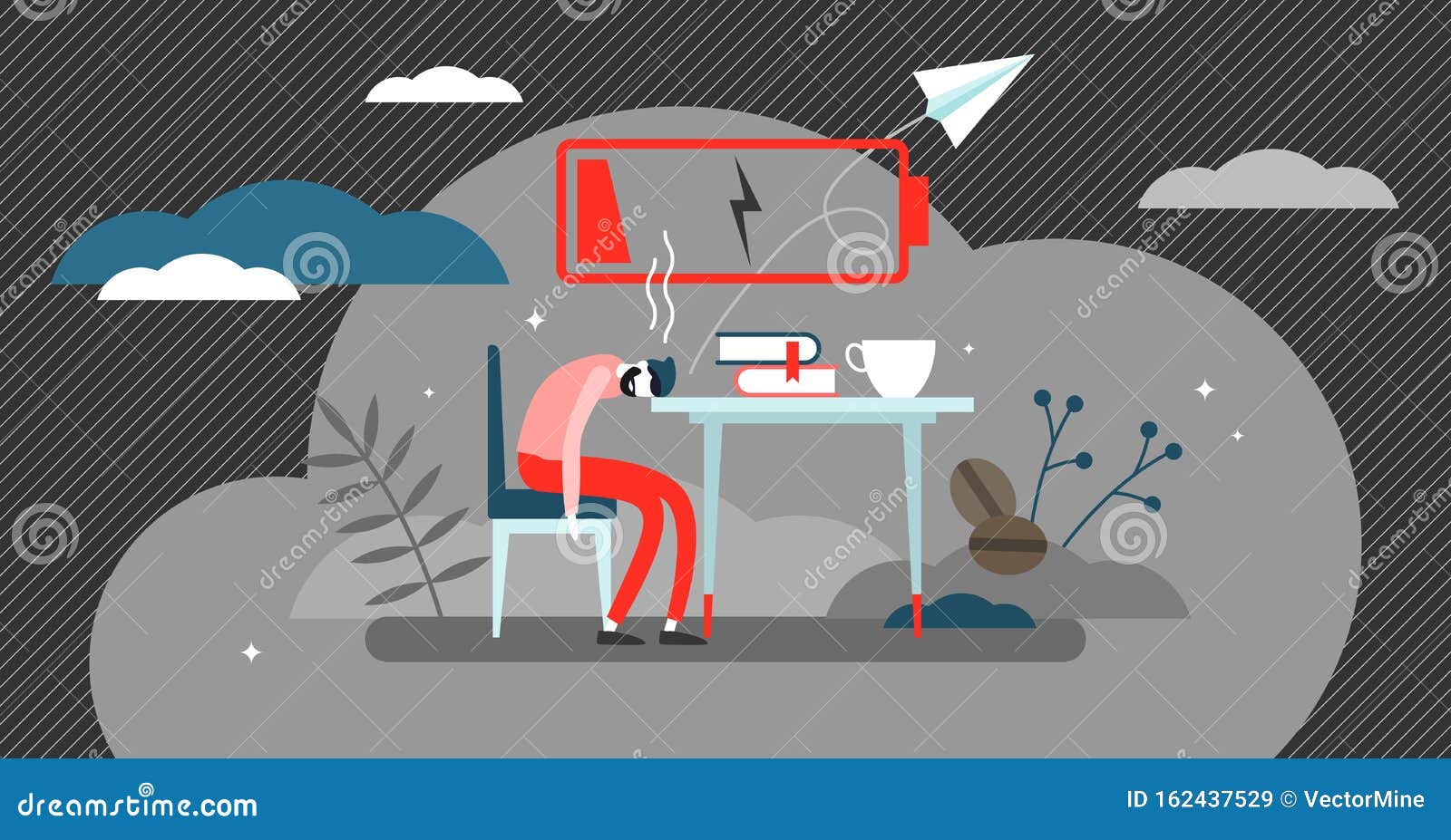 Burnout Vector Illustration. Flat Tiny Low Energy Workplace Persons ...