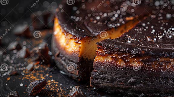 Burnt Basque Cheesecake on Dark Surface Stock Image - Image of burnt ...