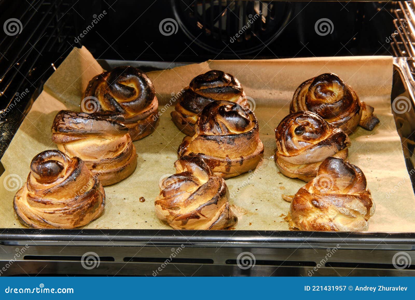 Burnt Black Buns on a Baking Sheet in the Oven Stock Image - Image of ...