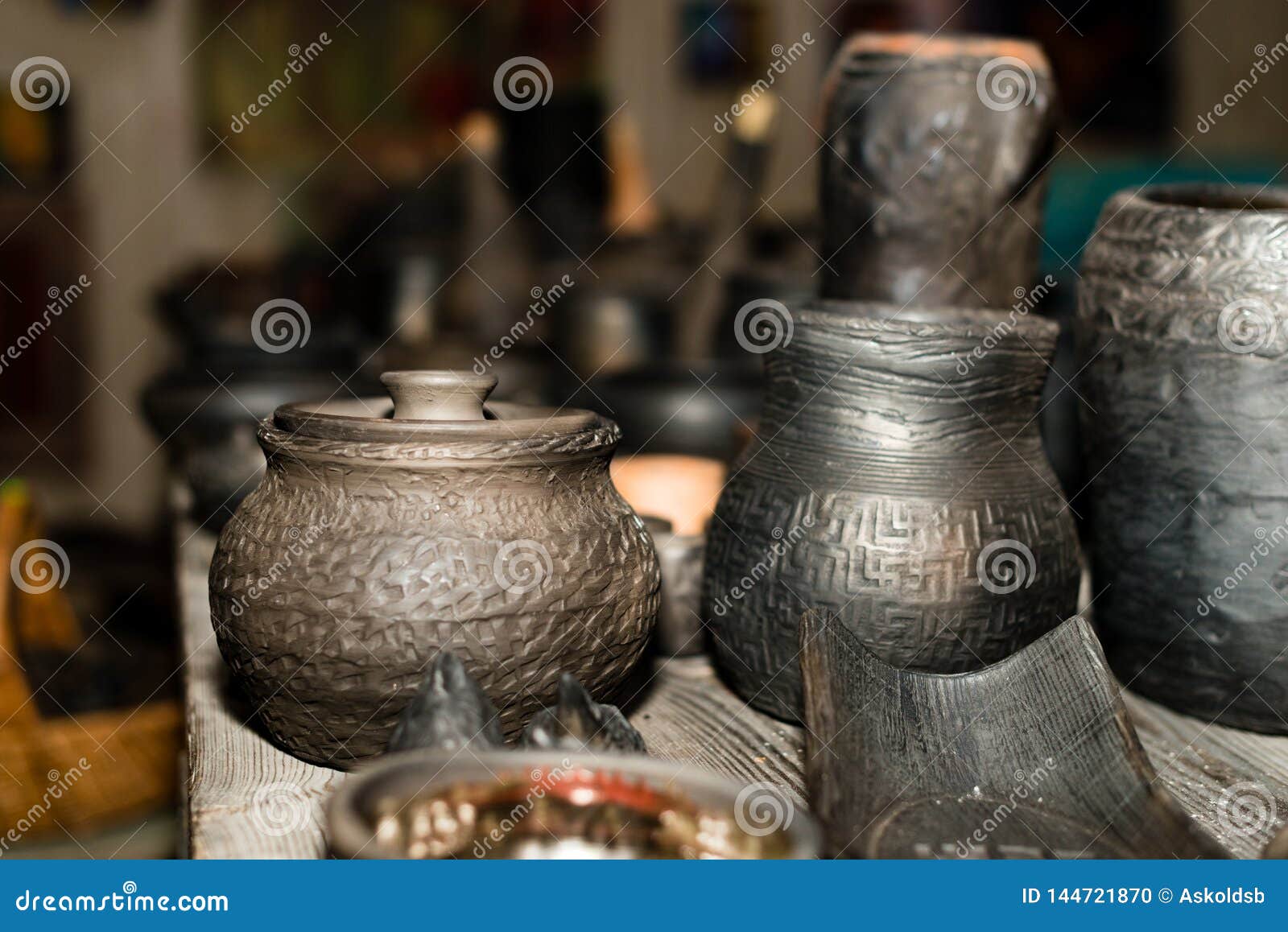 Burnt Black Ceramics. Burnt Clay Pots and Plates, Dishes - Image Stock ...