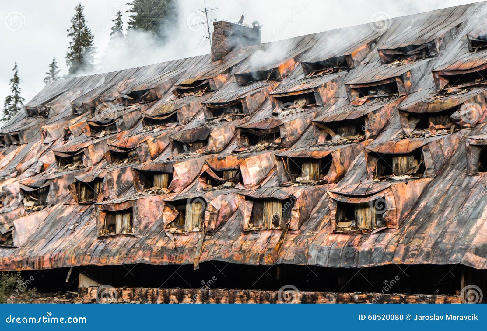 Burnt building stock photo. Image of roof, smoke, fire - 60520080