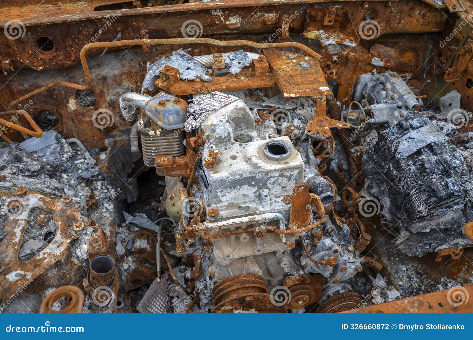 A Burnt Car Engine after a Fire or an Accident Stock Photo - Image of ...