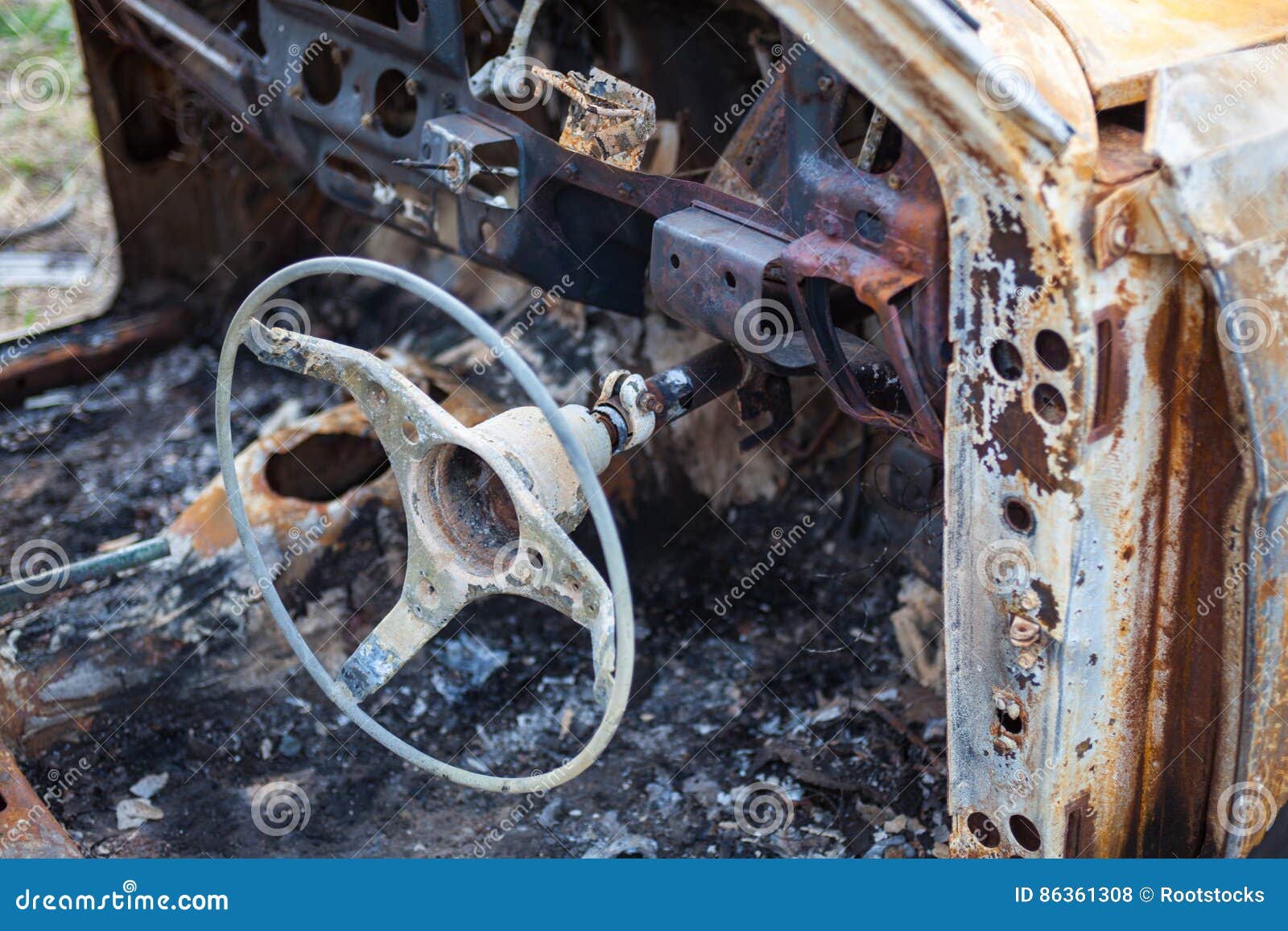 Burnt Out Car, Burnt Out Car After Accident. Engine Block, Front Axle ...