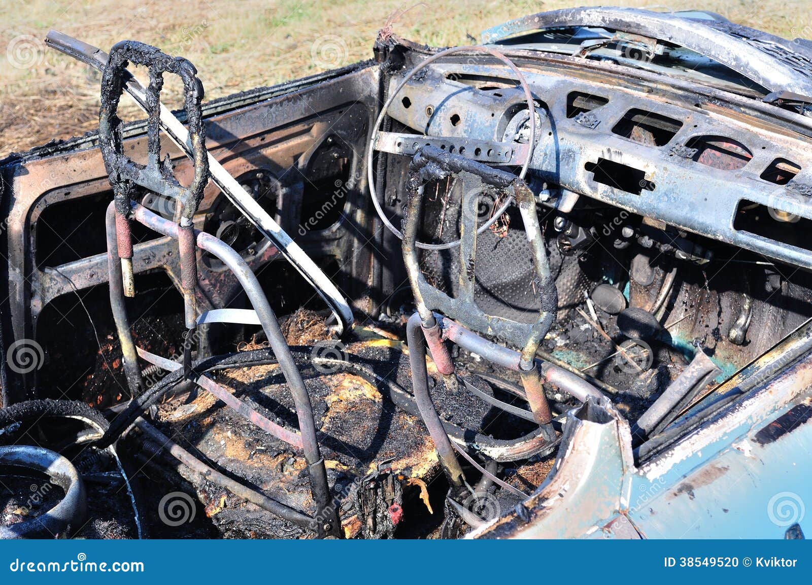 Burnt Out Car, Burnt Out Car After Accident. Engine Block, Front Axle ...