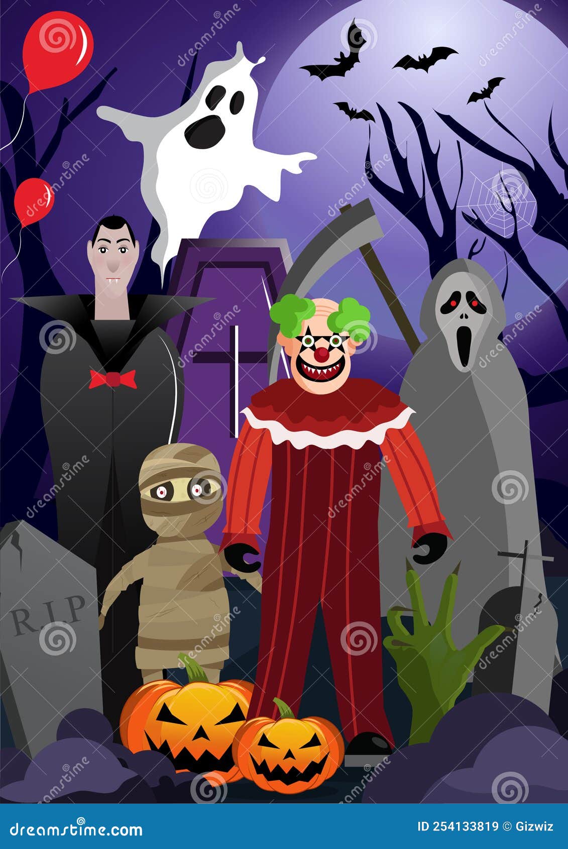 Illustration of Halloween Spooky Characters Stock Vector - Illustration ...