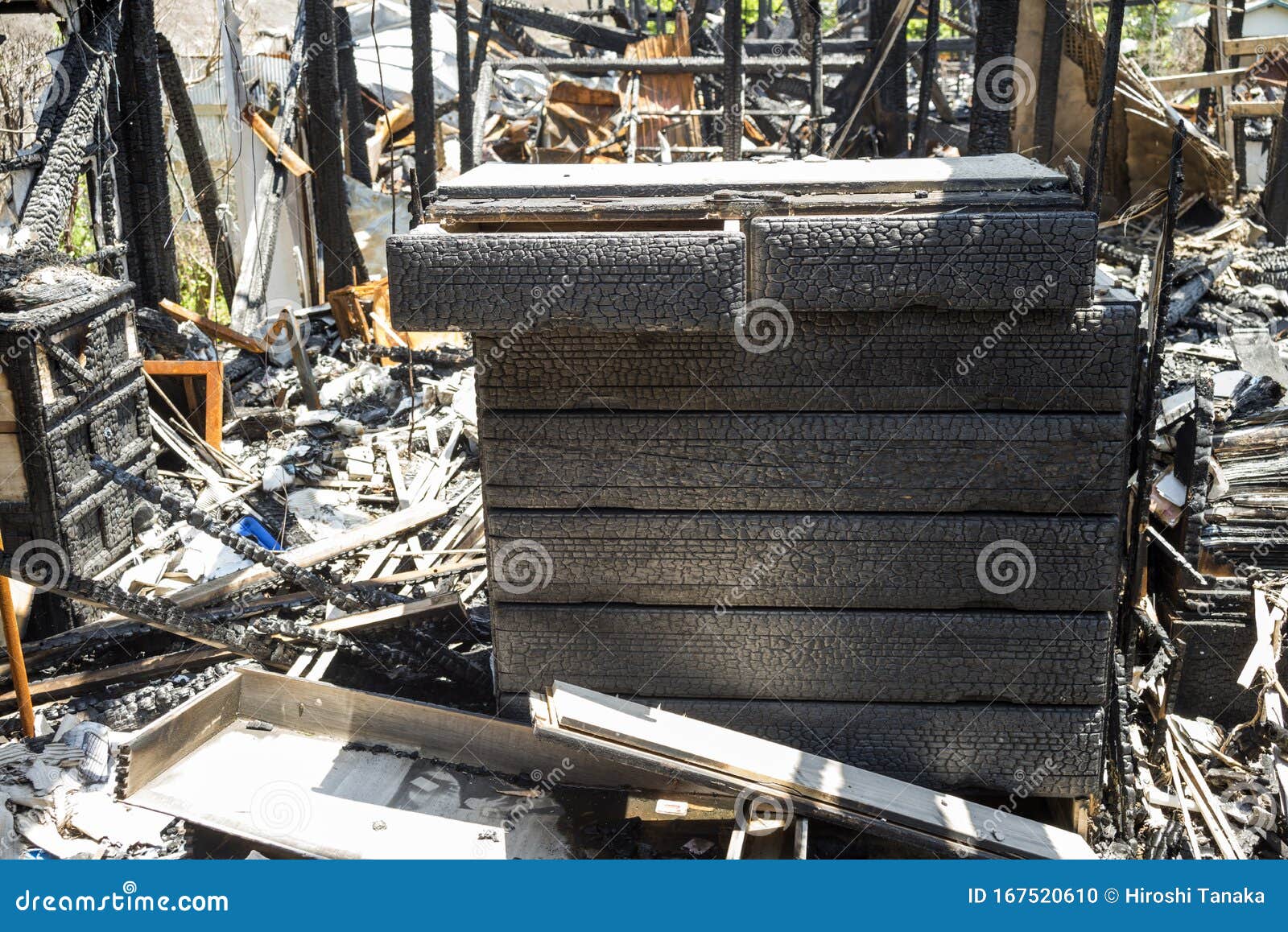 Burnt chest of drawers stock photo. Image of flare, building - 167520610