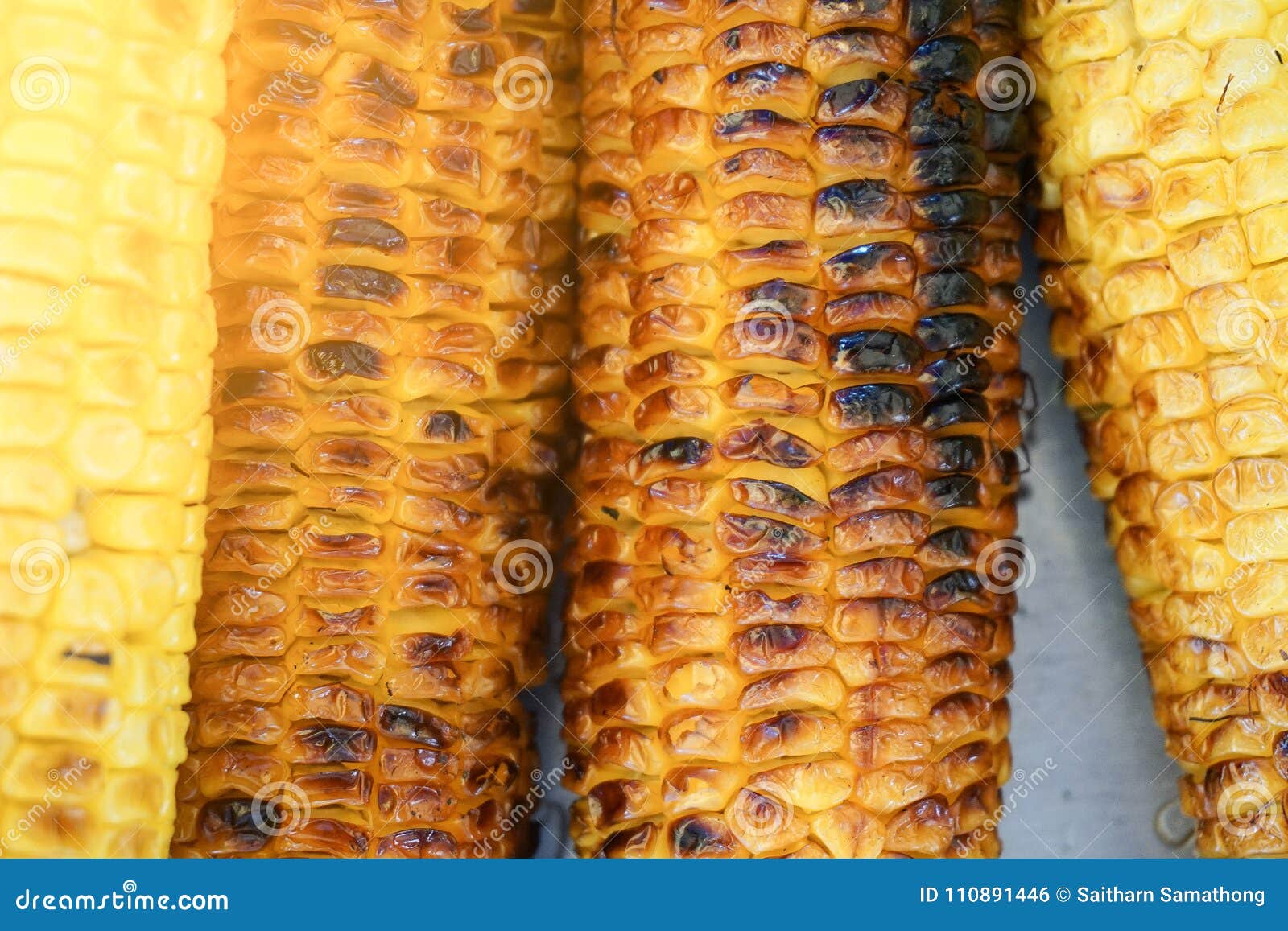 Burnt Corn - close up. stock photo. Image of fire, picnic - 110891446