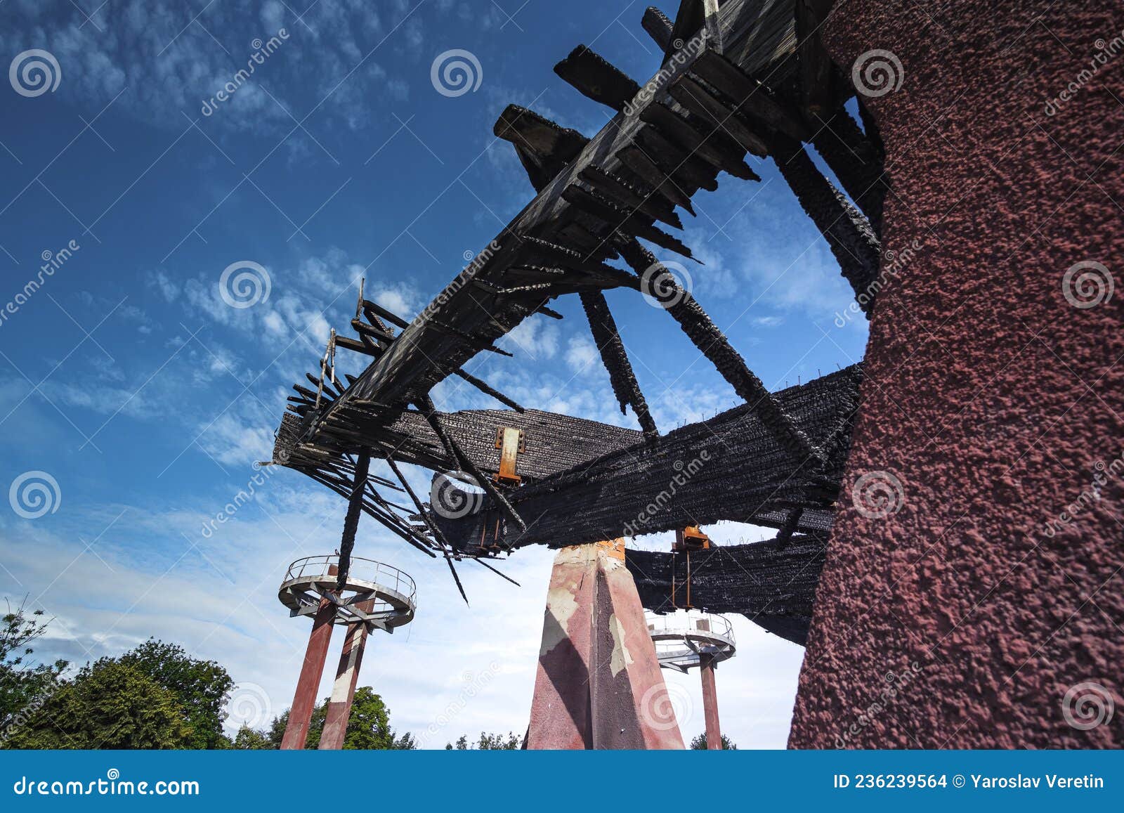 Burnt Down Commercial Store after Fire in Evening Stock Photo - Image ...