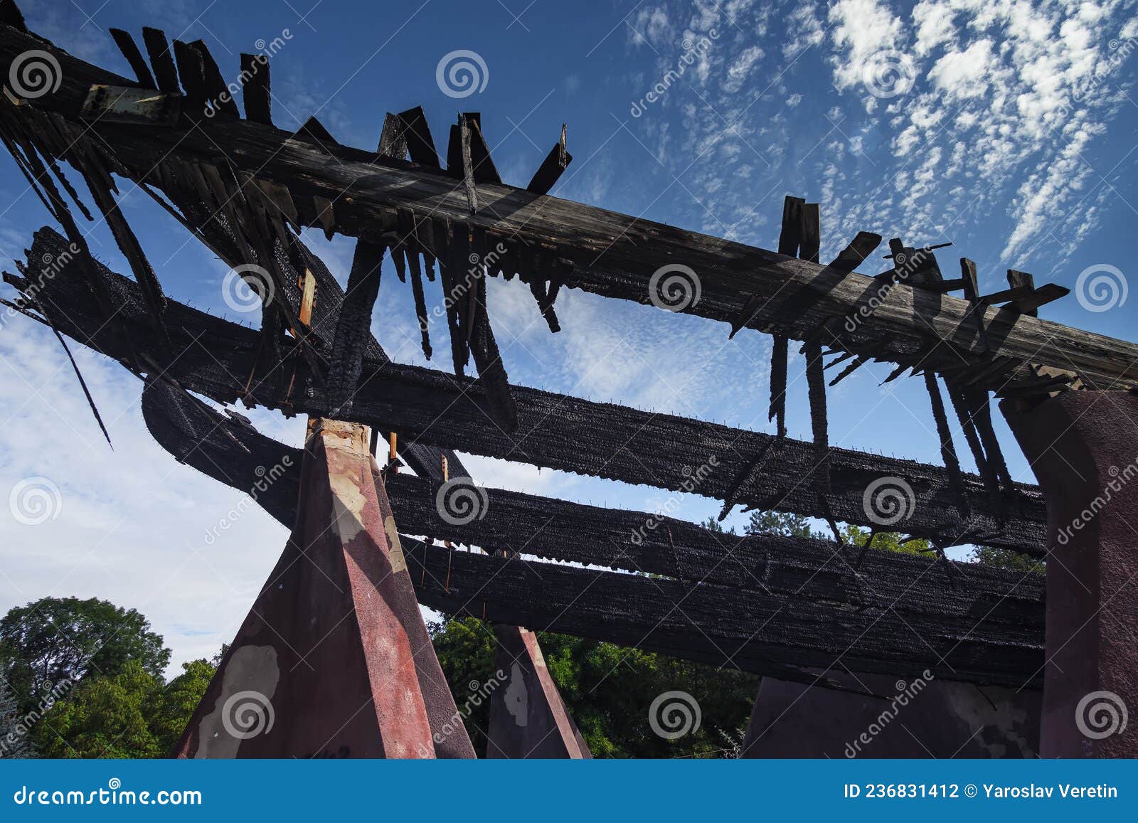 Burnt Down Commercial Store after Fire in Evening Stock Photo - Image ...