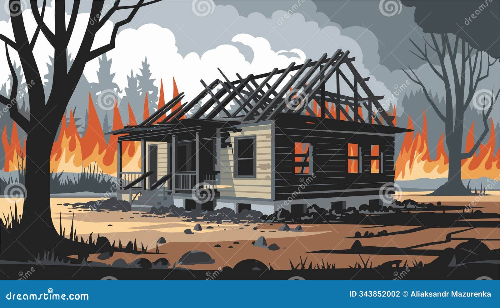 A Burnt-down House with Charred Remains, Aftermath of a Devastating ...