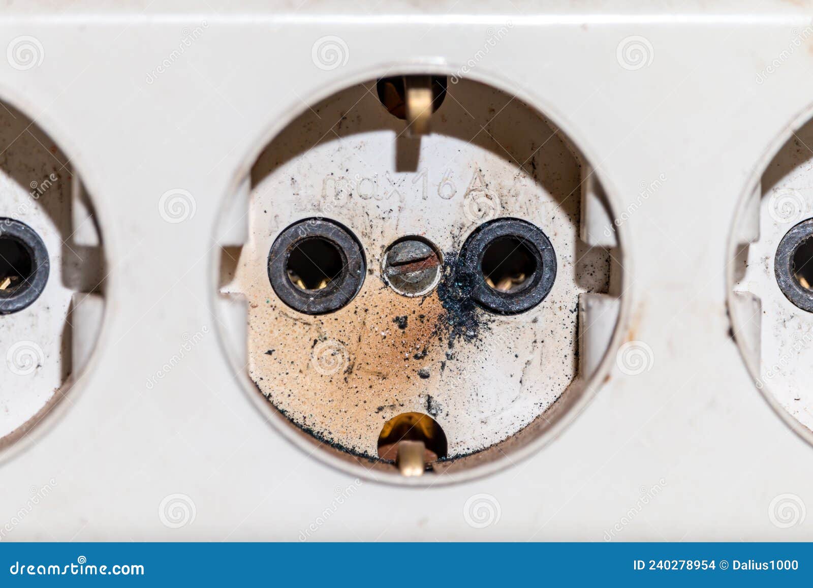 Burnt Electric Power Socket. 220 V Overloaded Phase Cable Stock Photo ...