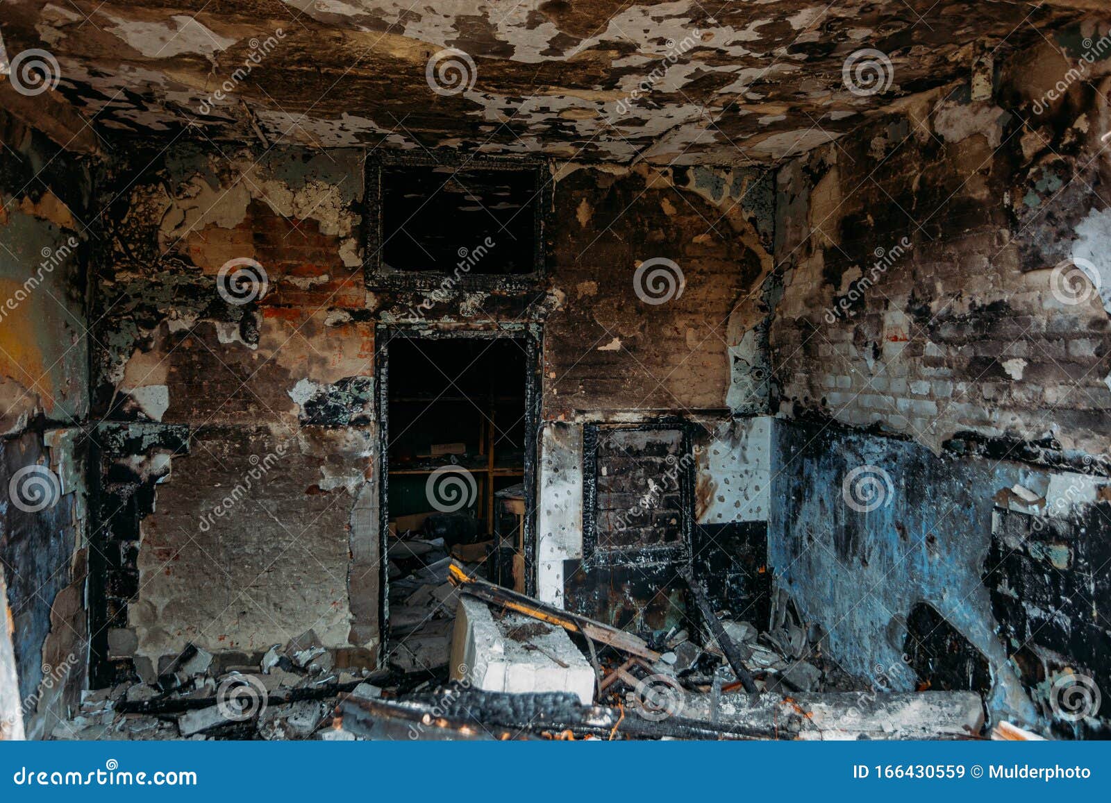 Burnt Empty Room. Charred Walls in Black Soot Stock Image - Image of ...