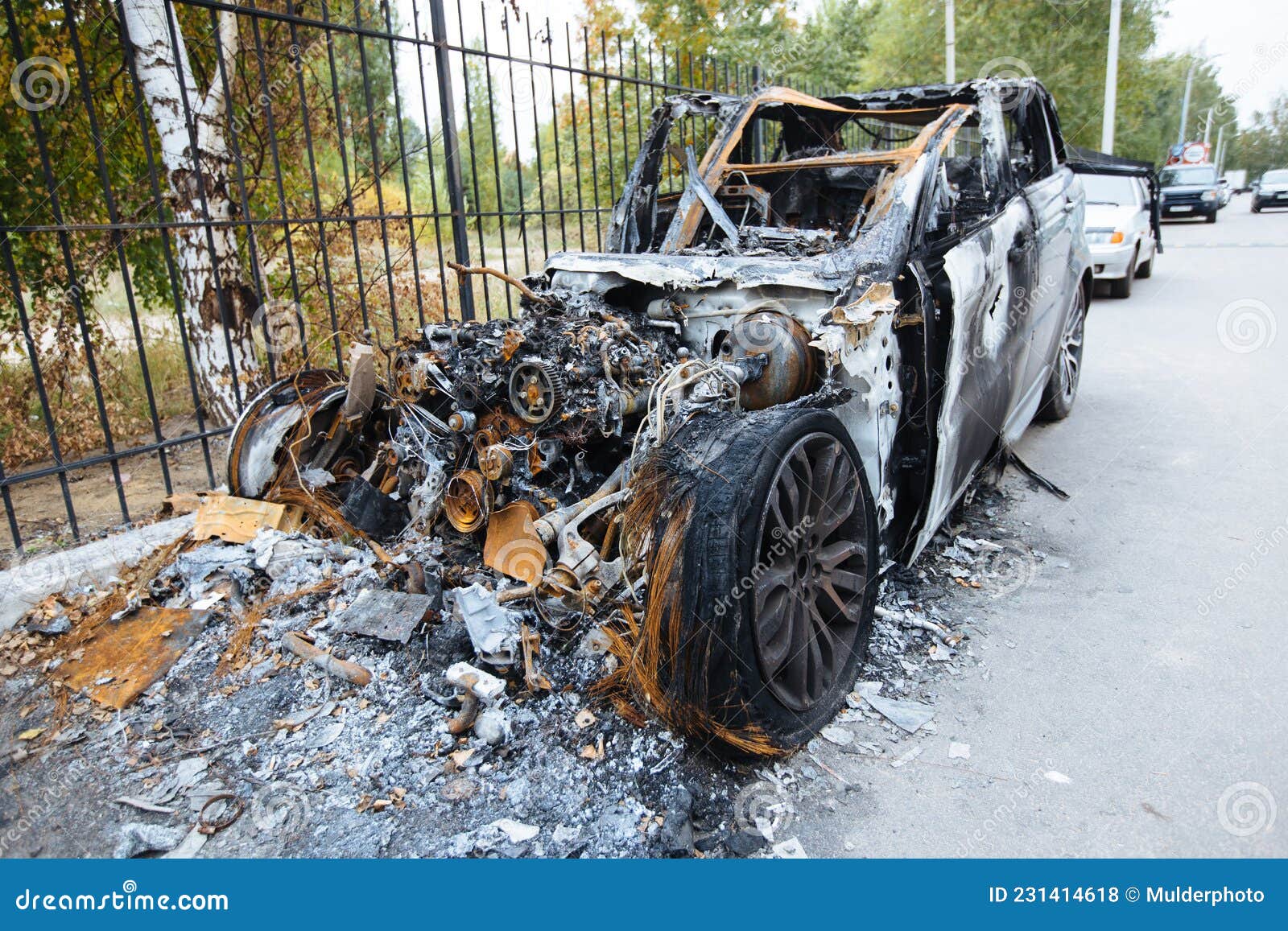 Burnt Exploded Car. Consequences of Disaster or Terrorist Attack Stock ...