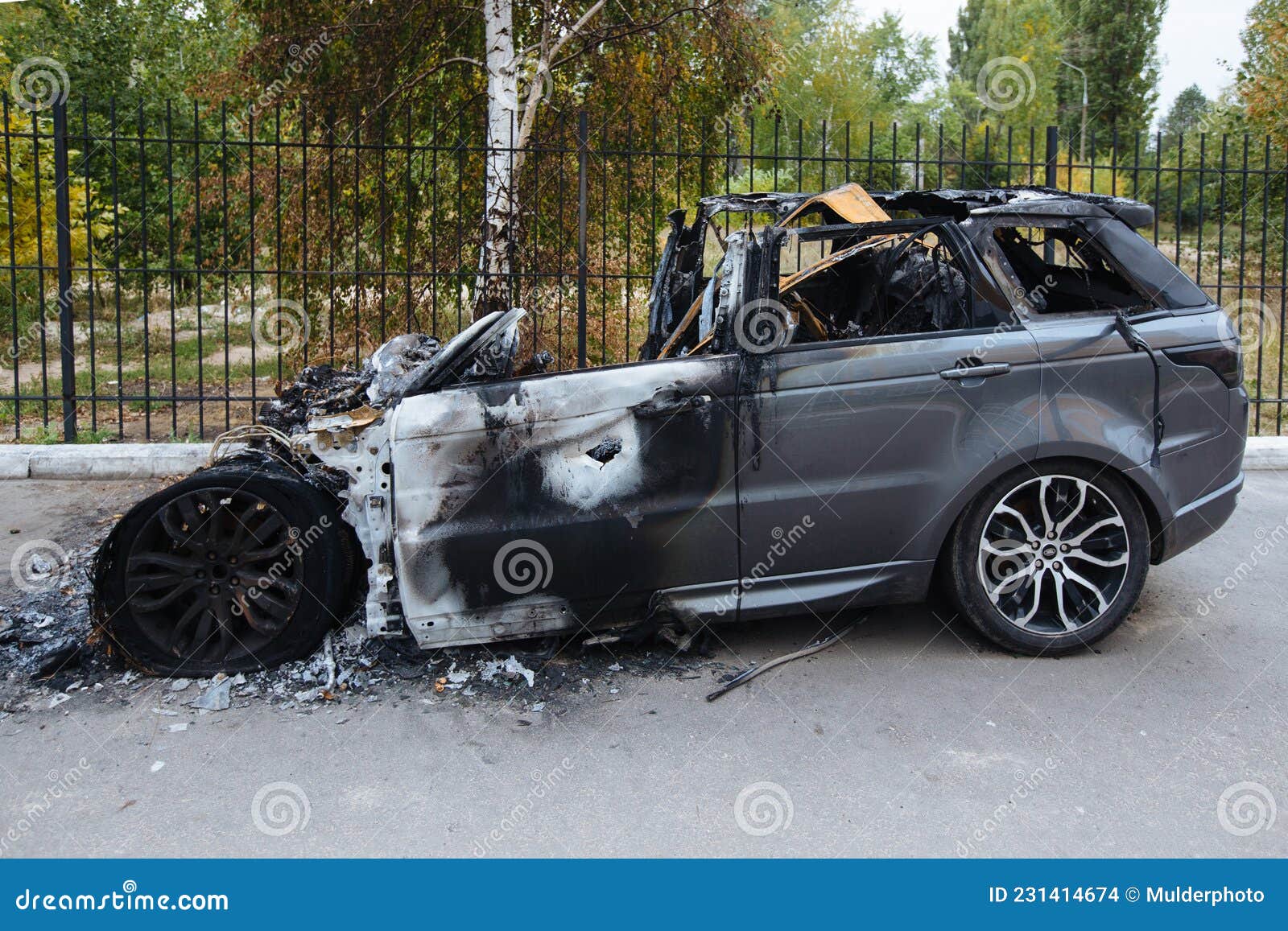 Burnt Exploded Car. Consequences of Disaster or Terrorist Attack Stock ...