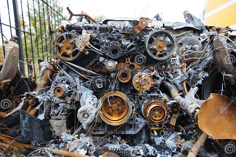 Burnt Exploded Car. Consequences of Disaster or Terrorist Attack Stock ...